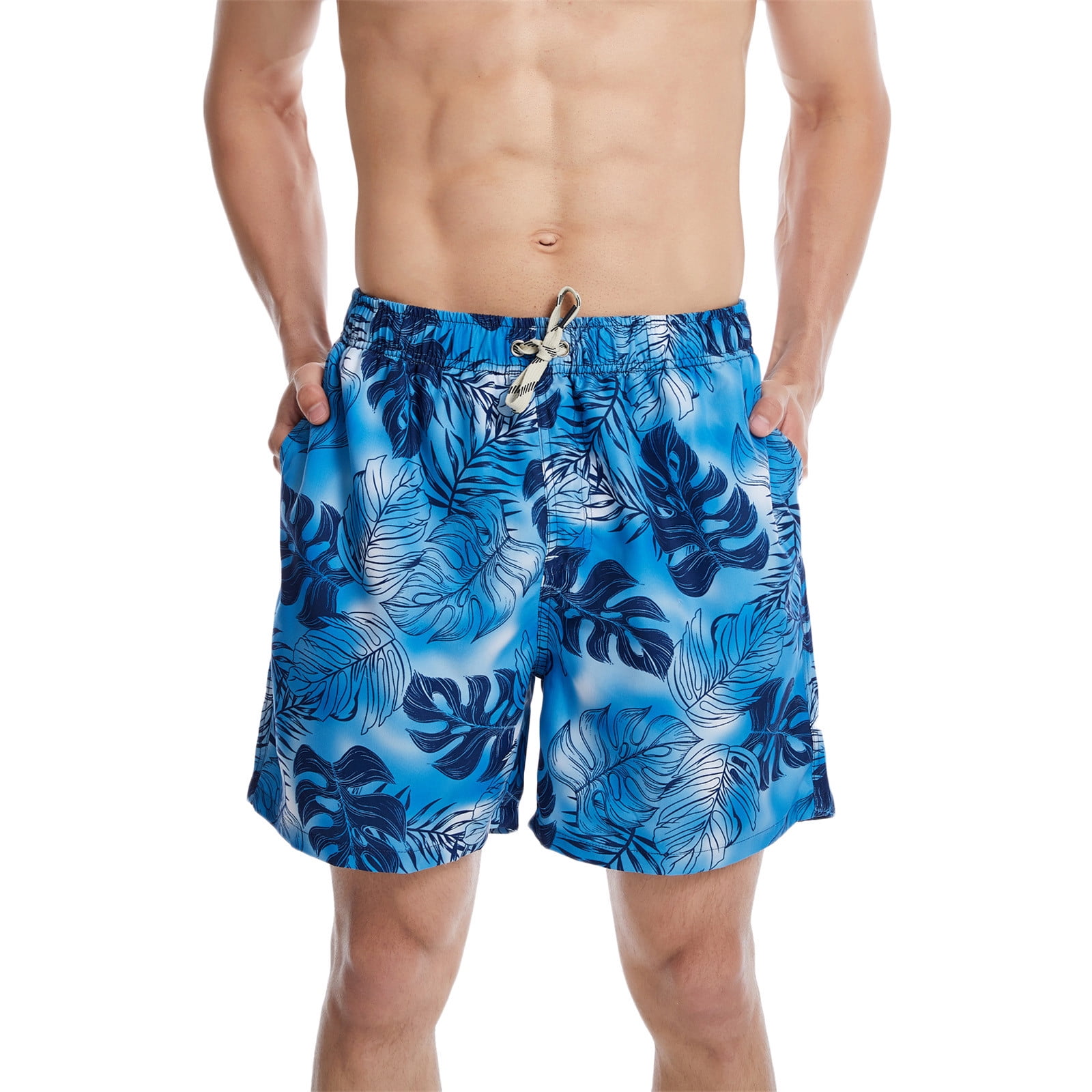 Vsssj Mens Swim Trunks Breathable Palm Tree Printed Beach Shorts Loose