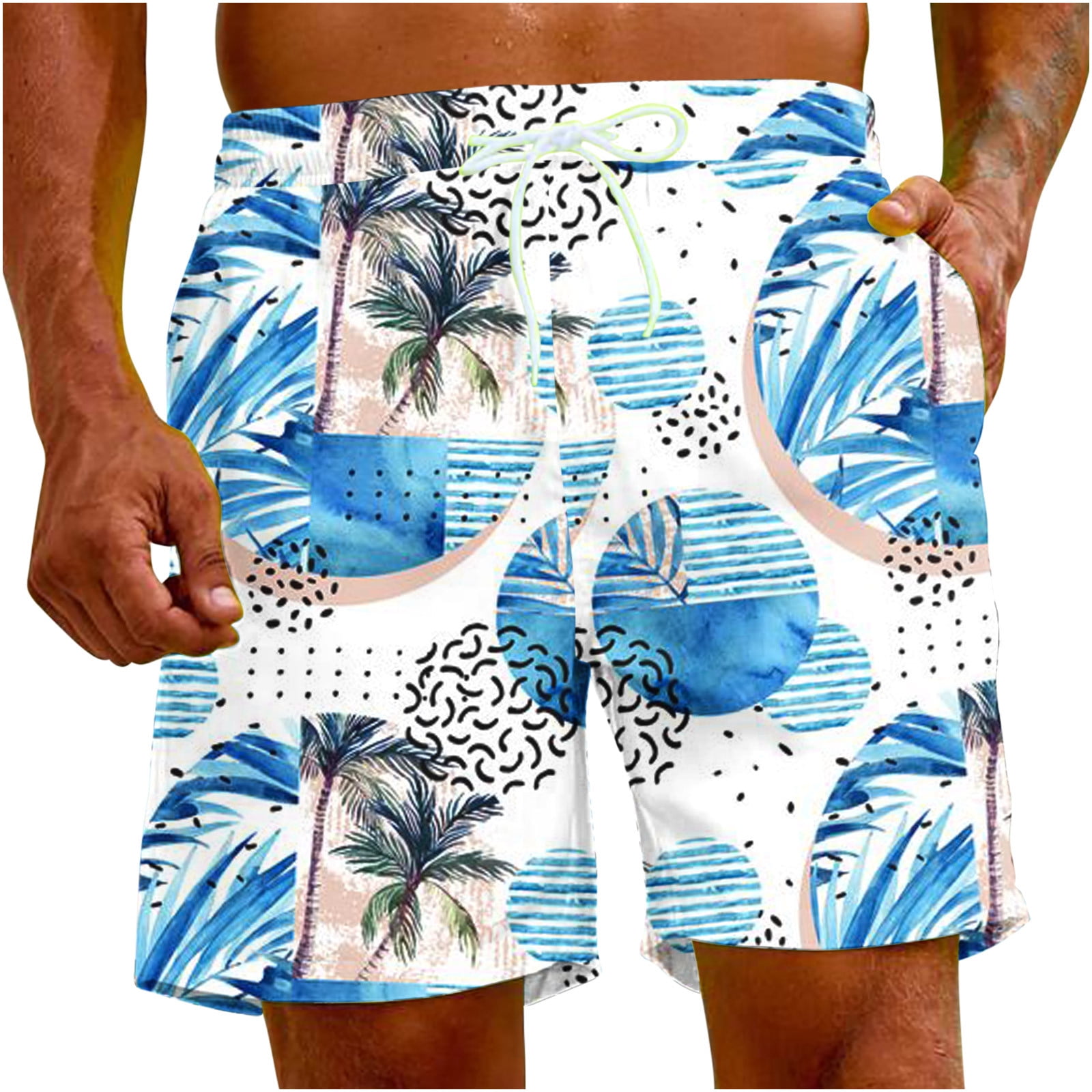 Vsssj Mens Swim Trunks Surfing Vacation Hawaiian Palm Tree Printed