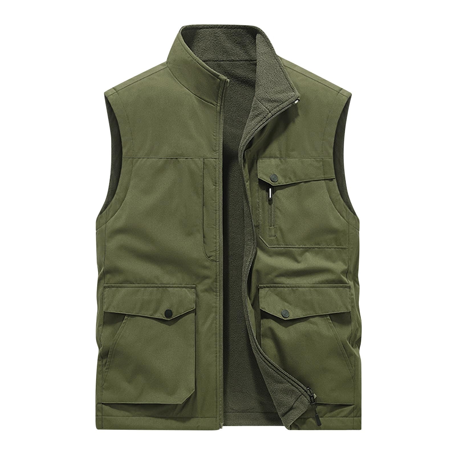 VSSSJ Men's Travel Vest Multi Pockets Fleece Lined Cargo Vest Full Zip ...