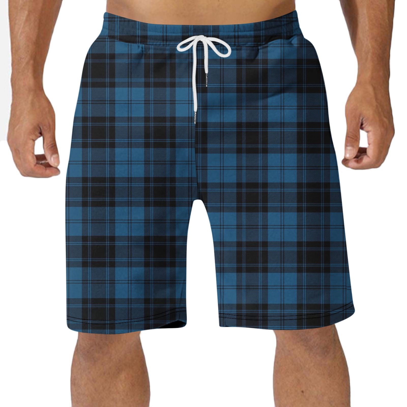 Vsssj Mens Big And Tall Swim Trunks Plaid Printed Casual Quick Drying