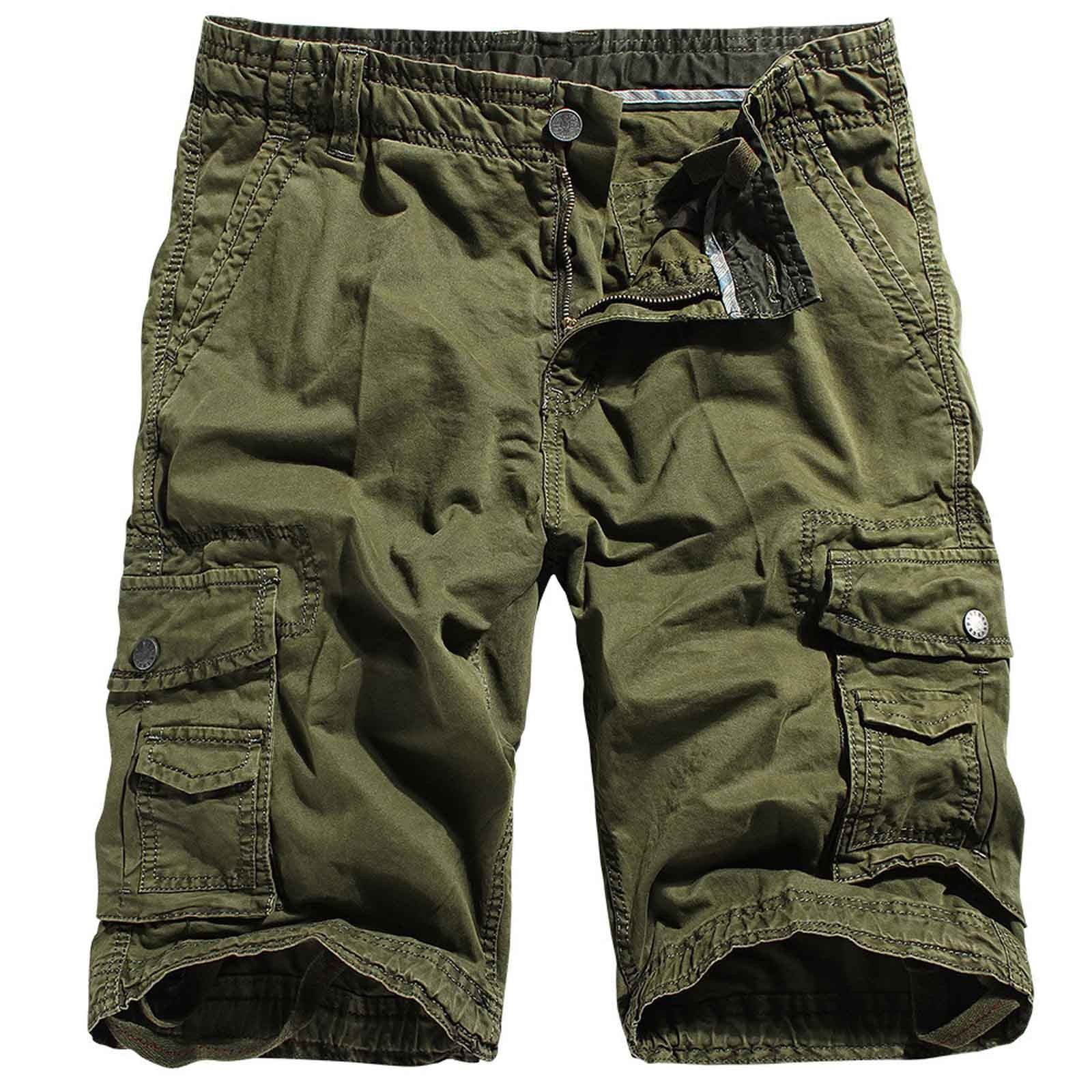 VSSSJ Mens Cargo Short Pants Slim Fit Multi-Pockets Zipper Button Solid ...