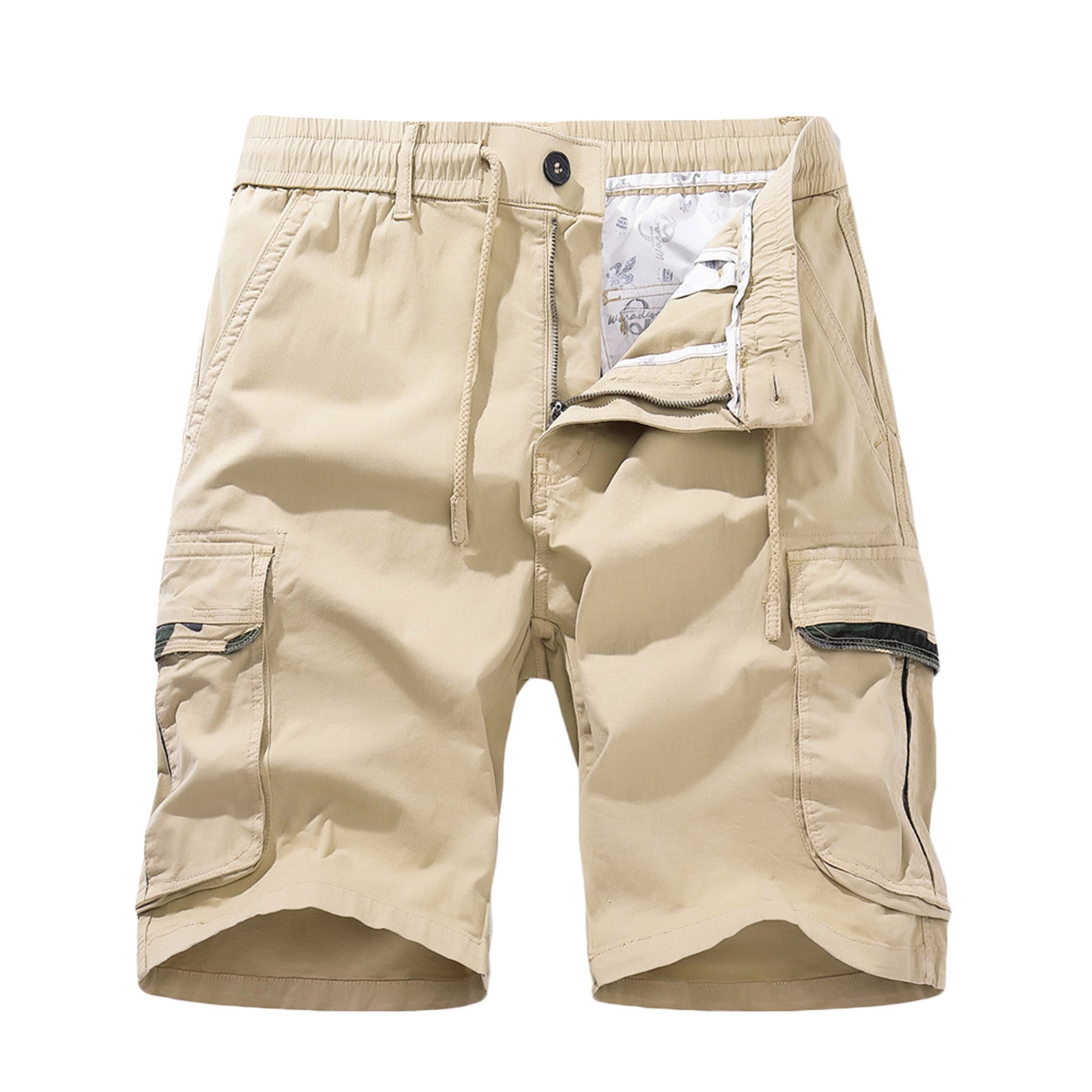 VSSSJ Mens Cargo Shorts Button Zipper Summer Elastic Waist Multiple ...