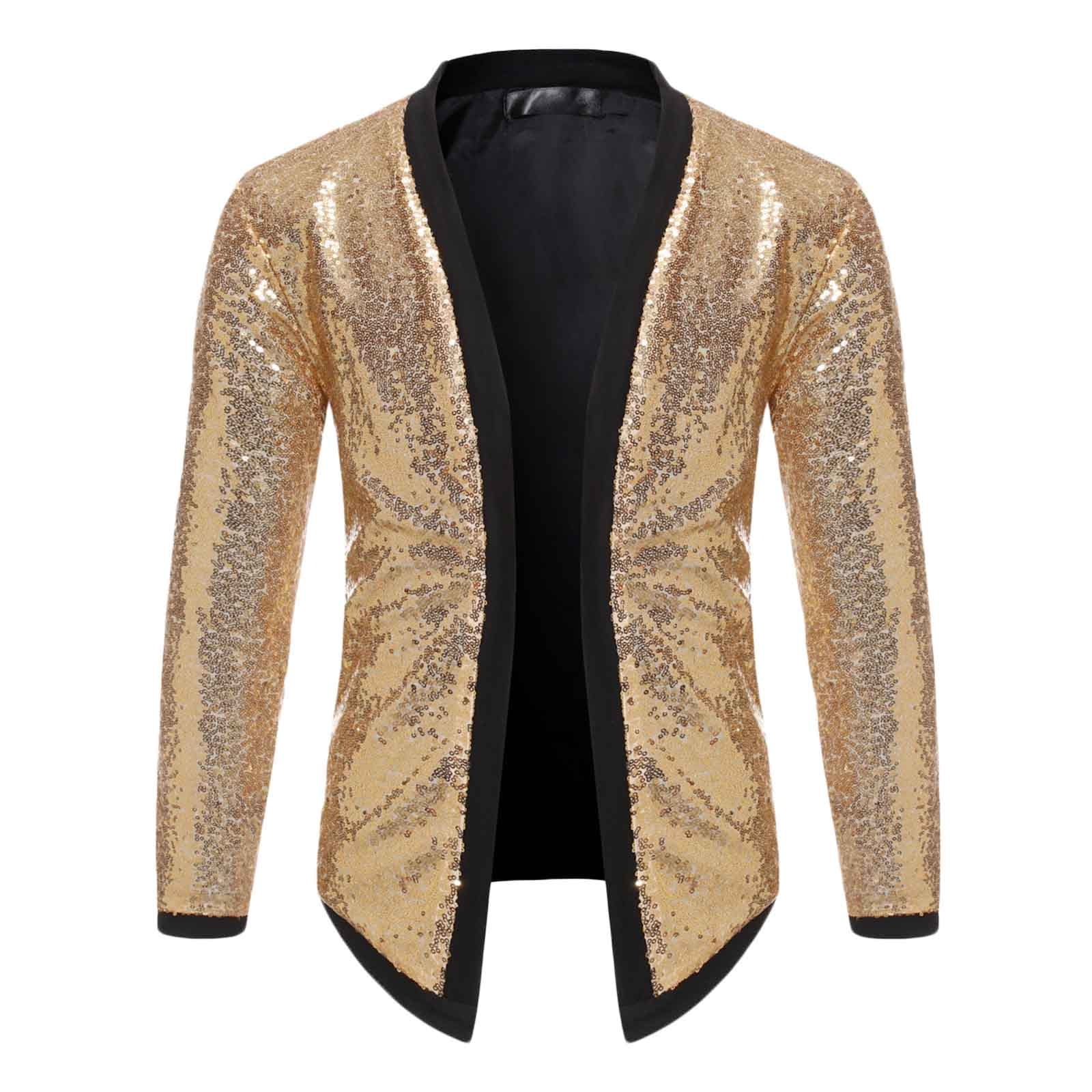 VSSSJ Mens Casual Sequin Jackets Plus Size Shiny Solid Color Long ...