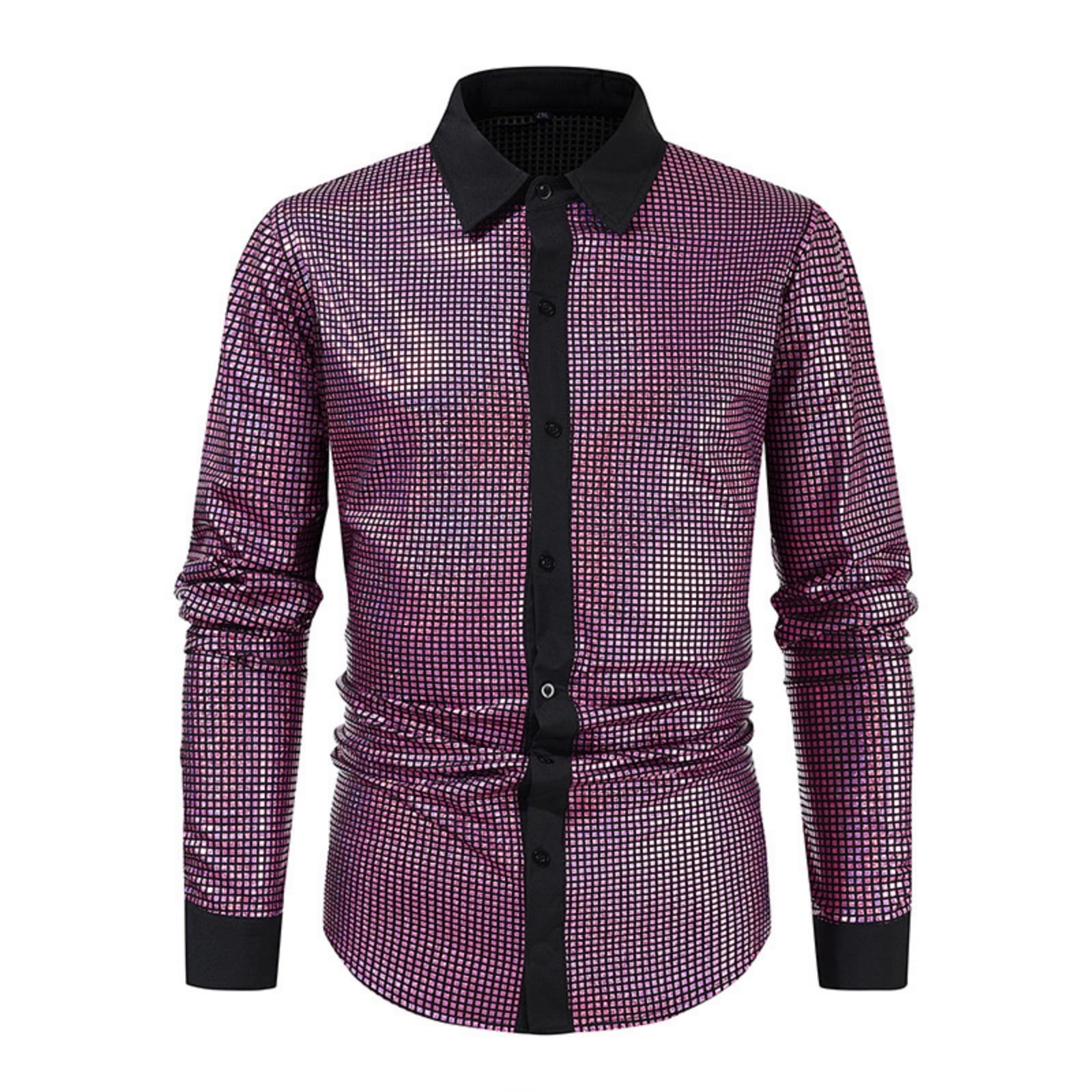 VSSSJ Mens Disco Shirt Long Sleeve Glitter Party Club Shirt Tops Shiny ...