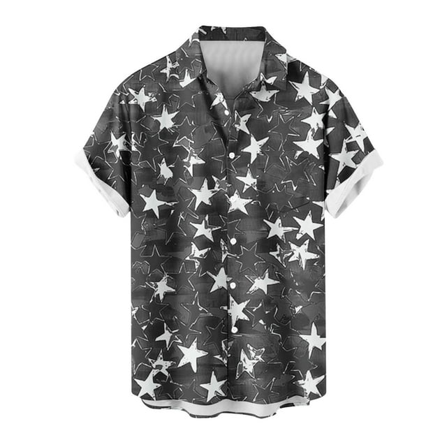 Vsssj Mens Hawaiian Shirts Star Graphic Button Down Short Sleeve Shirt