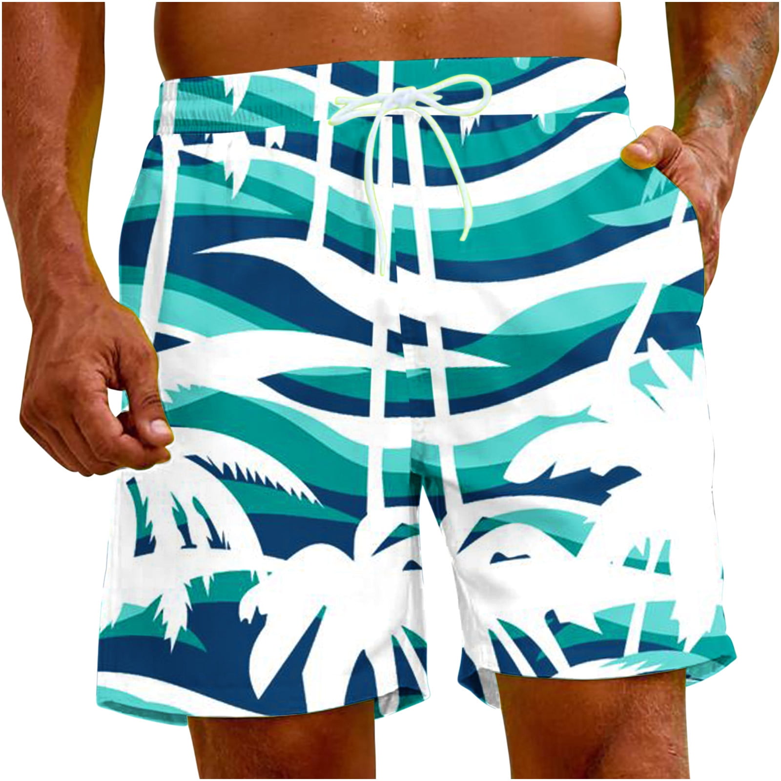 Vsssj Mens Quick Dry Beach Shorts Comfy Vacation Palm Tree Printed Swim