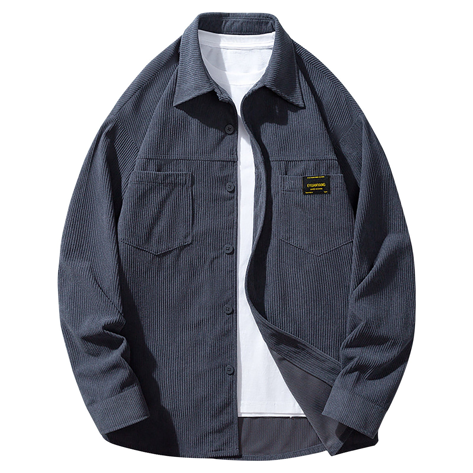 VSSSJ Mens Shacket Jacket Relaxed Fit Long Sleeve Button Down Lapel ...