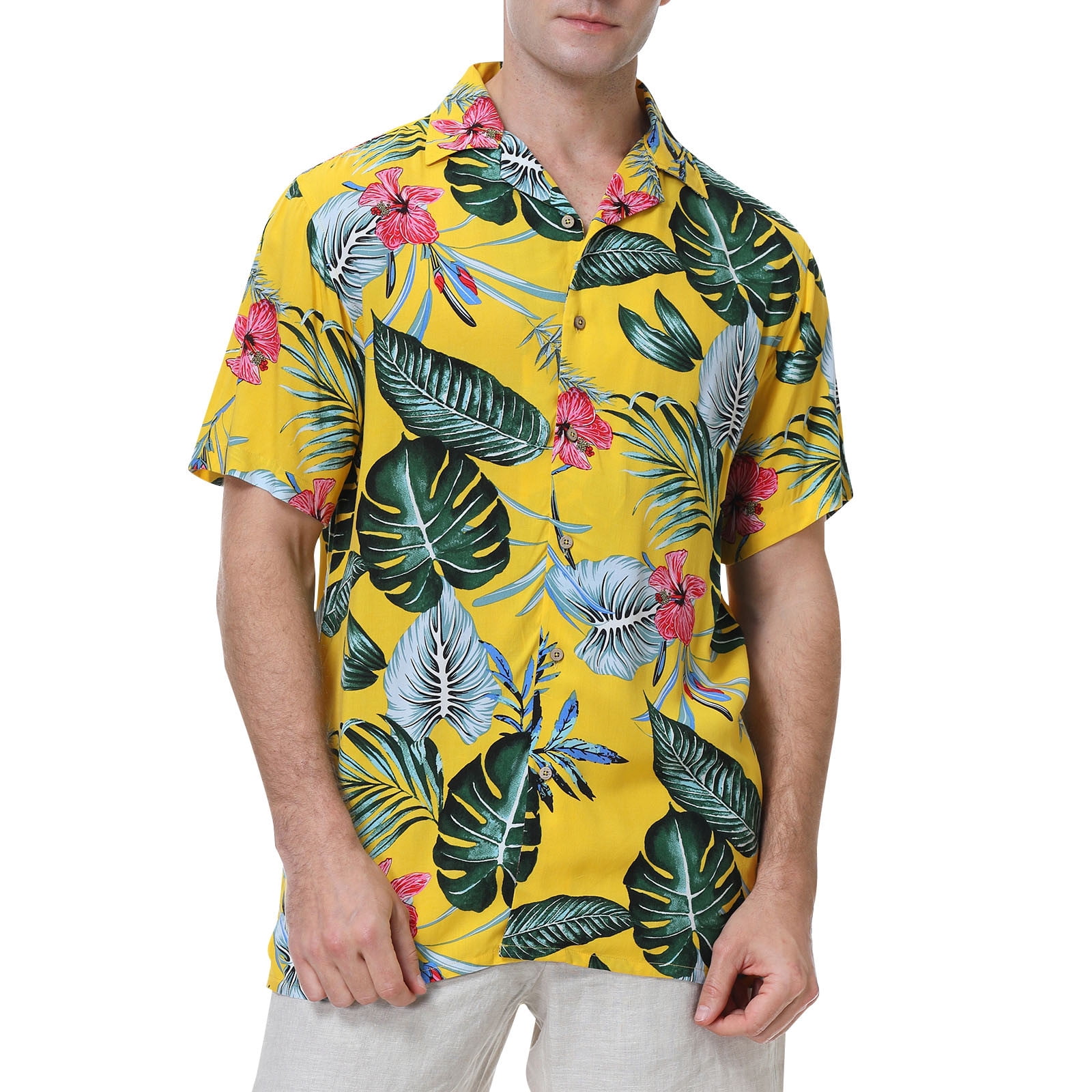 Vsssj Mens Short Sleeve Button Down Shirts Lapel Neck Palm Tree Printed