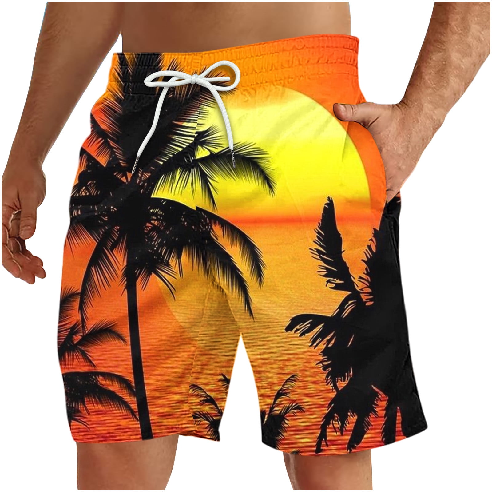 Vsssj Mens Swim Trunks Big And Tall Lightweight Casual Sunset Palm Tree