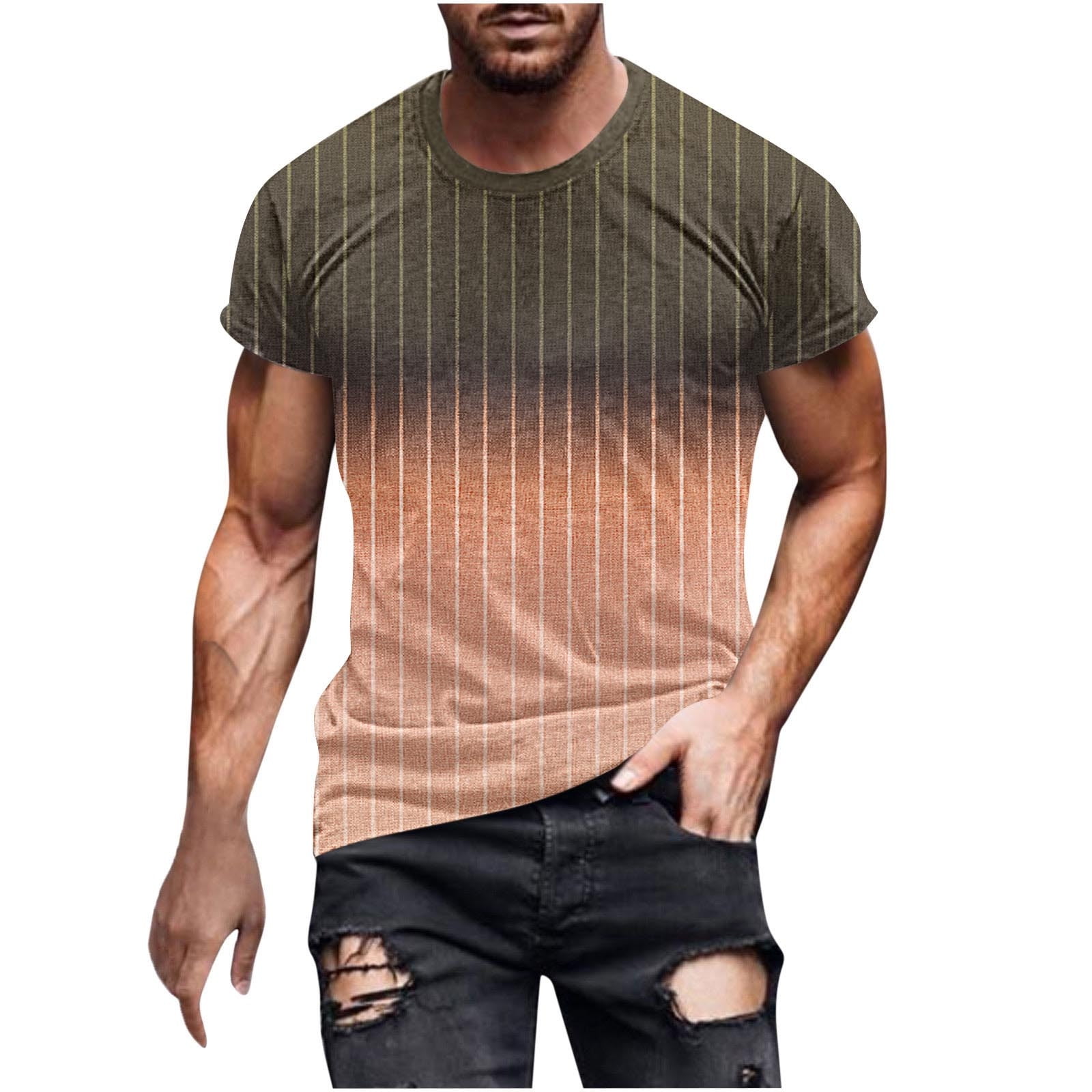 VSSSJ Mens T Shirts Casual Stylish Summer Gradient Striped T-Shirt ...