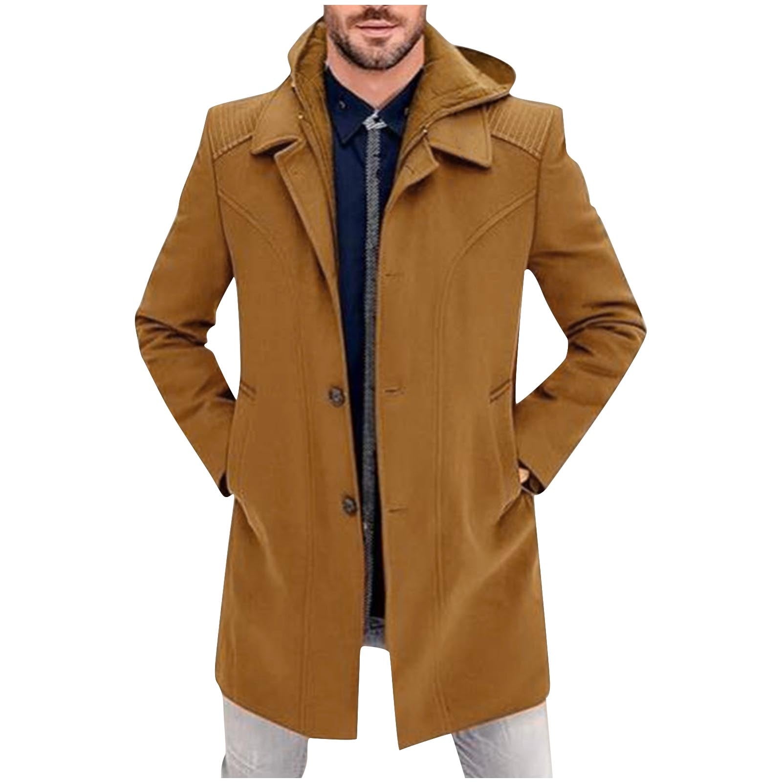 VSSSJ Mens Trench Coat Wool Blend Single Breasted Pea Coat Casual Slim ...
