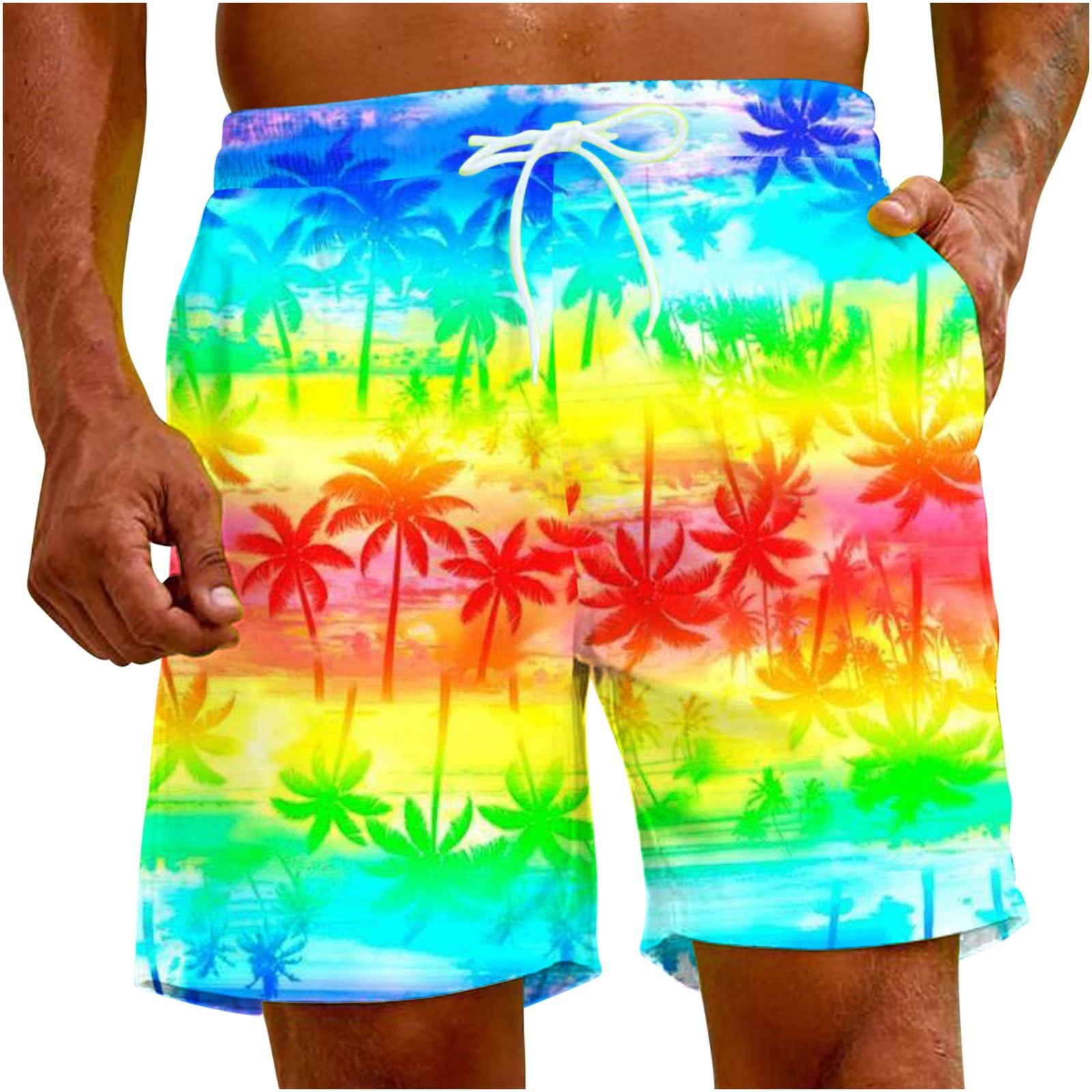 Vsssj Quick Dry Swim Trunks For Men Vacation Hawaiian Palm Tree Printed