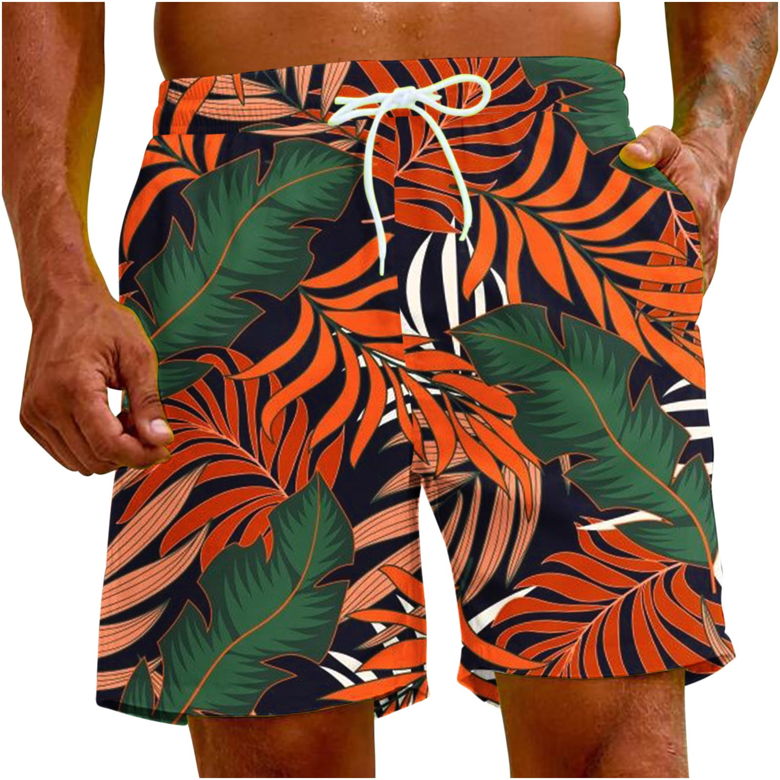 Vsssj Quick Dry Swim Trunks For Men Vacation Hawaiian Palm Tree Printed