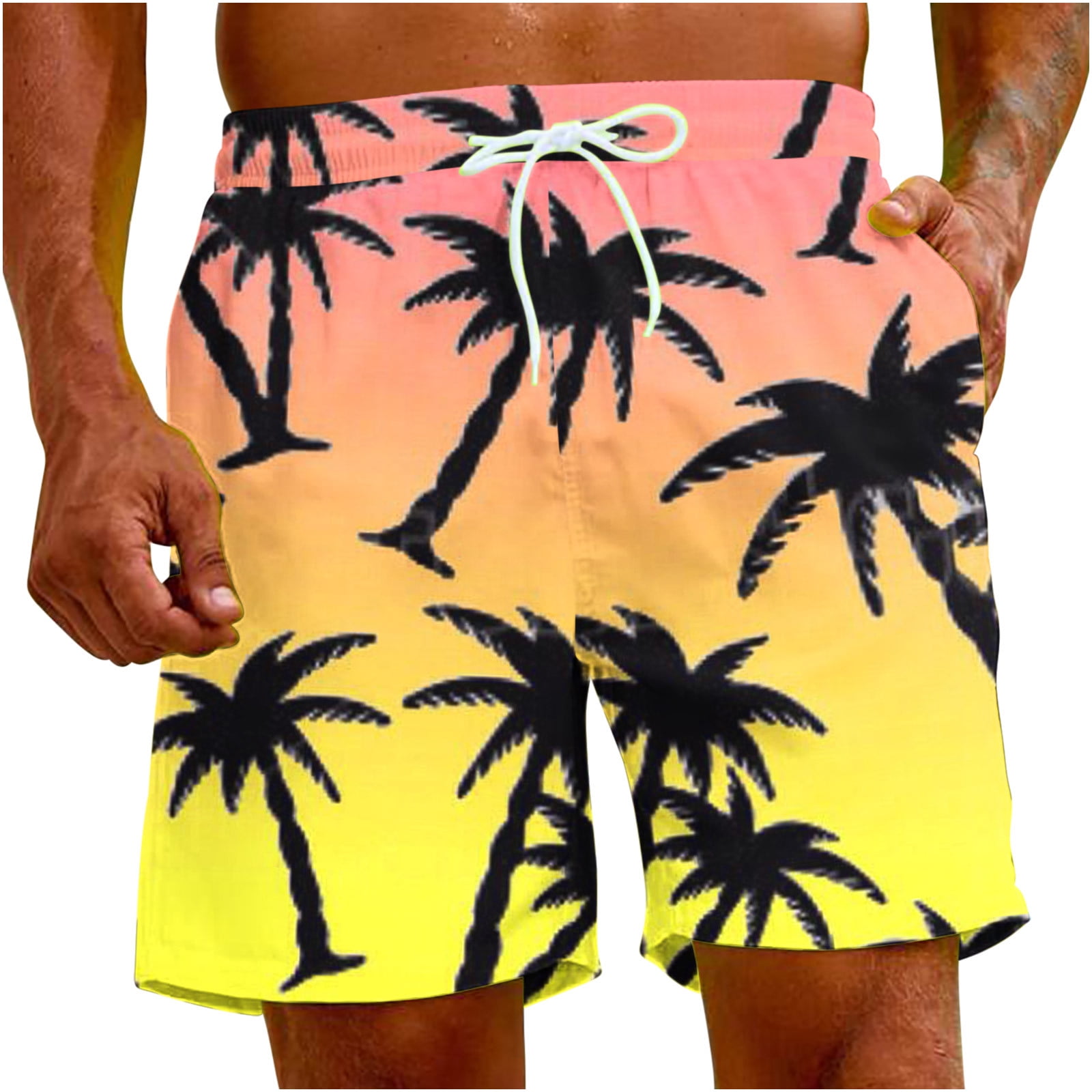 Vsssj Swim Trunks For Men Palm Tree Printed Board Shorts Quick Dry