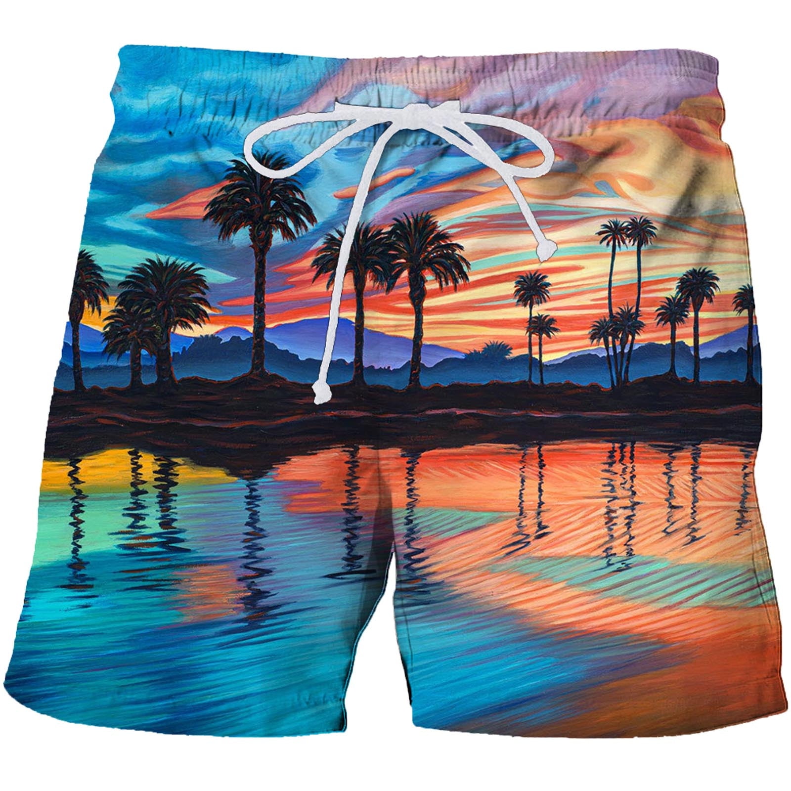 Vsssj Swim Trunks For Men Palm Tree Printed Lightweight Summer Casual