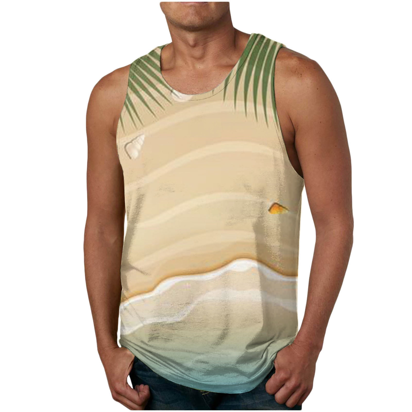 Vsssj Tank Tops For Men Holiday Hawaiian Sunset Palm Tree Printed Beach