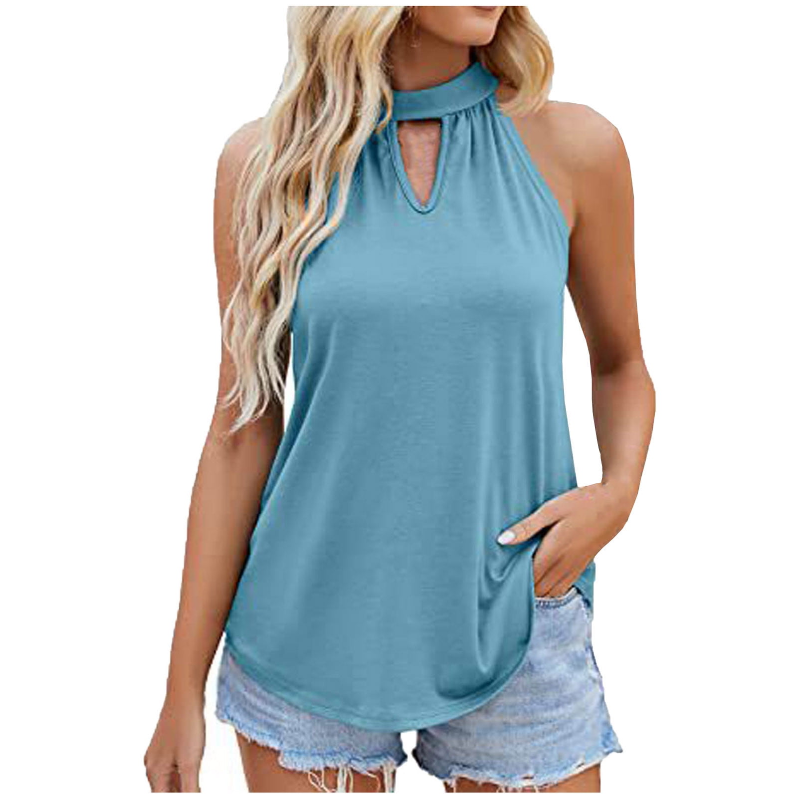 VSSSJ Tank Tops for Women Sexy Cutout Halter Neck Sleeveless Loose Comfortable Flowy Tops Solid ...