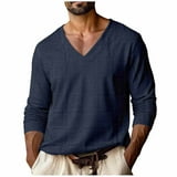 VSSSJ V Neck T-Shirts for Men Loose Fit Long Sleeve Casual Textured ...
