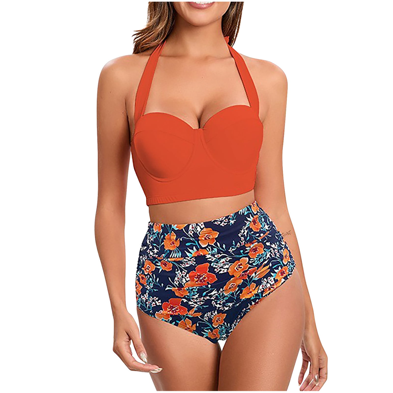 Vsssj Womens Bikini Sets Two Piece Halter Swimsuits Vintage Floral