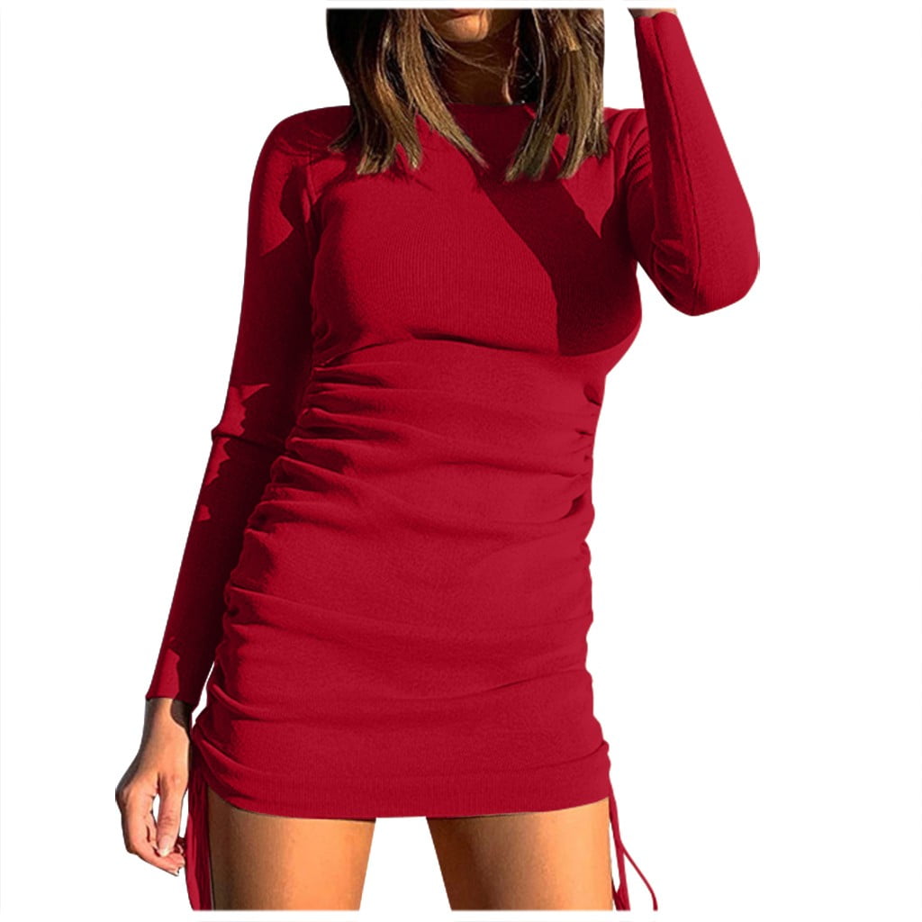 VSSSJ Women's Crewneck Long Sleeve Ruched Slim Ribbed Basic T-Shirt ...