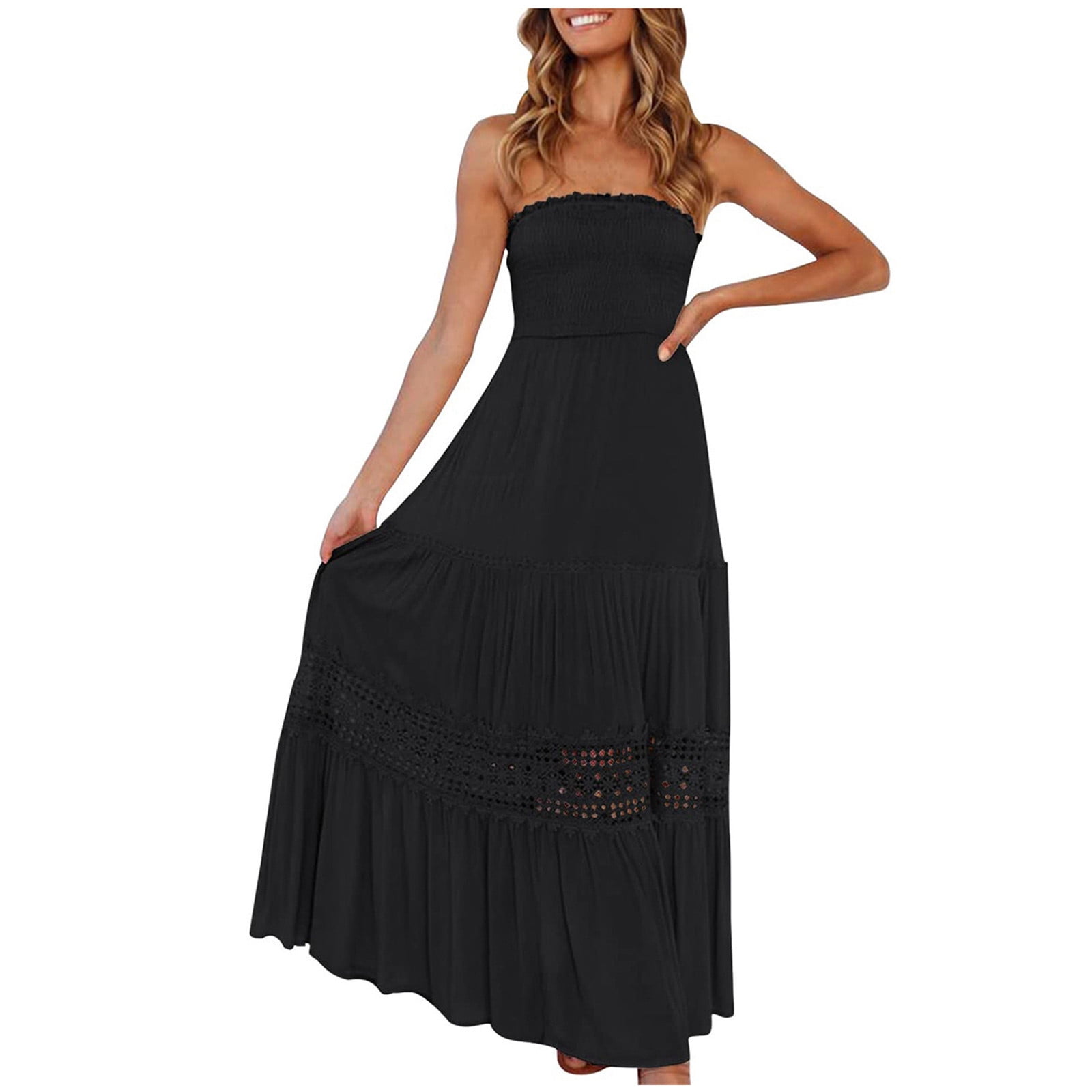 VSSSJ Women's Summer Sleeveless Tube Top Lace Dresses Solid Color ...