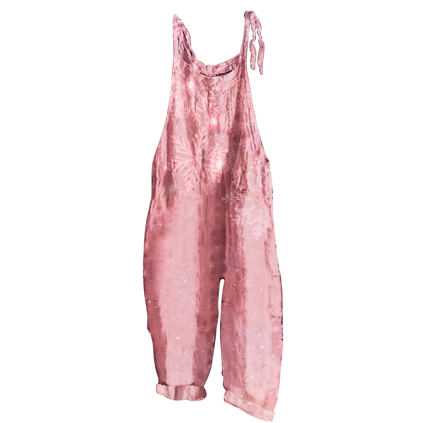 Vsssj Womens Casual Jumpsuits With Pocket Relaxed Christmas Snow Print Sleeveless Backless