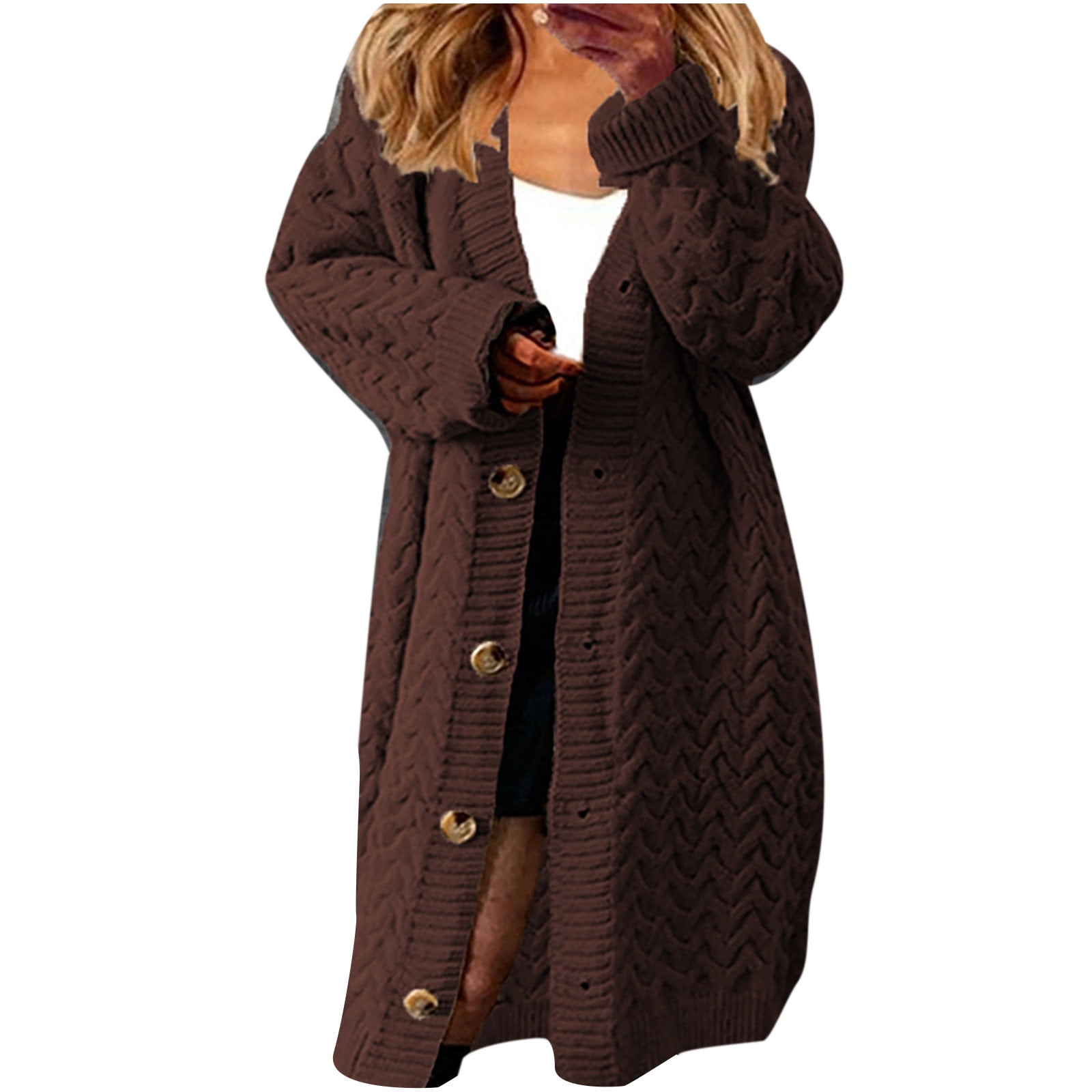 VSSSJ Womens Chunky Cable Knit Open Front Sweater Coat Button Down Long ...