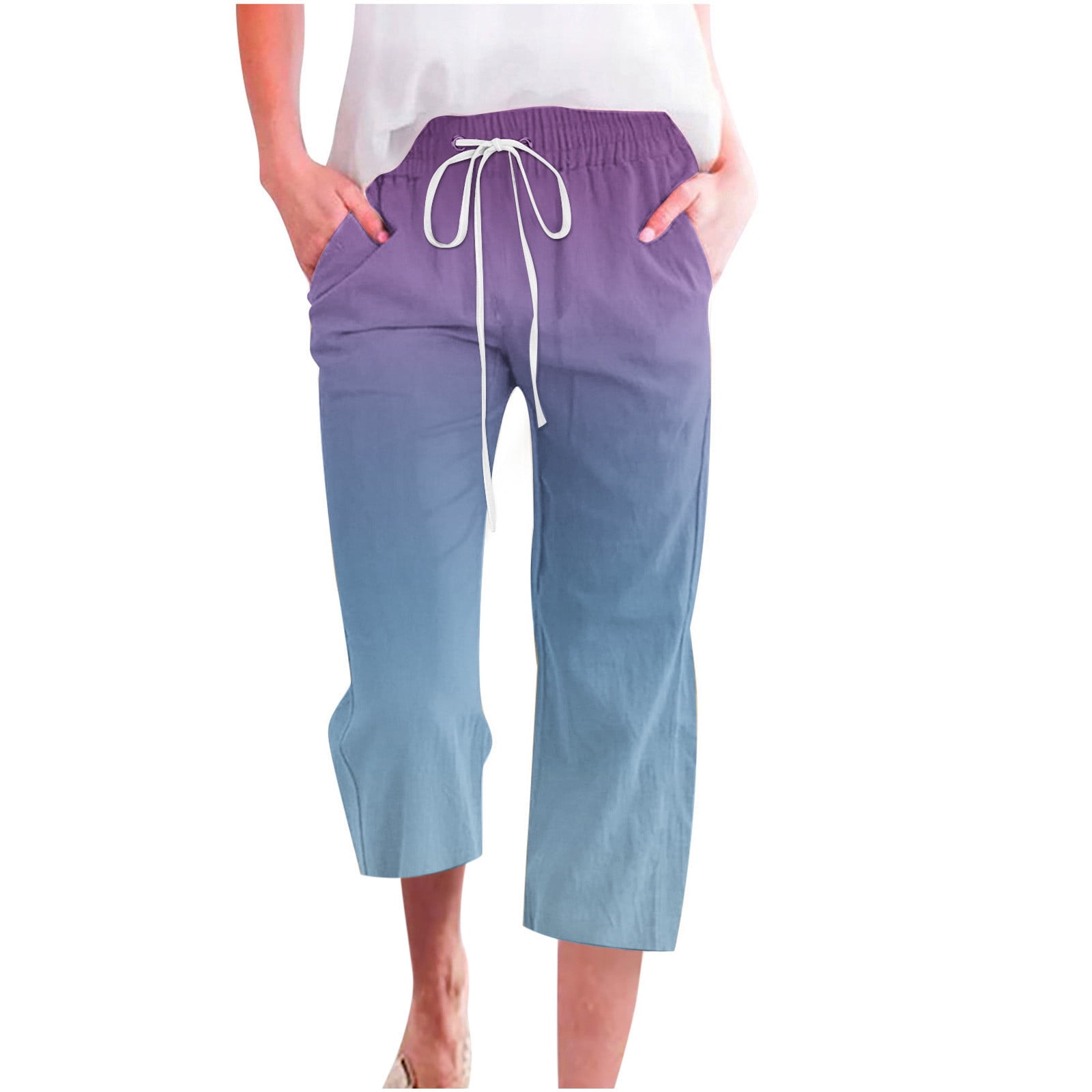 Vsssj Womens Straight Wide Leg Capris Pants Casual Summer Gradient