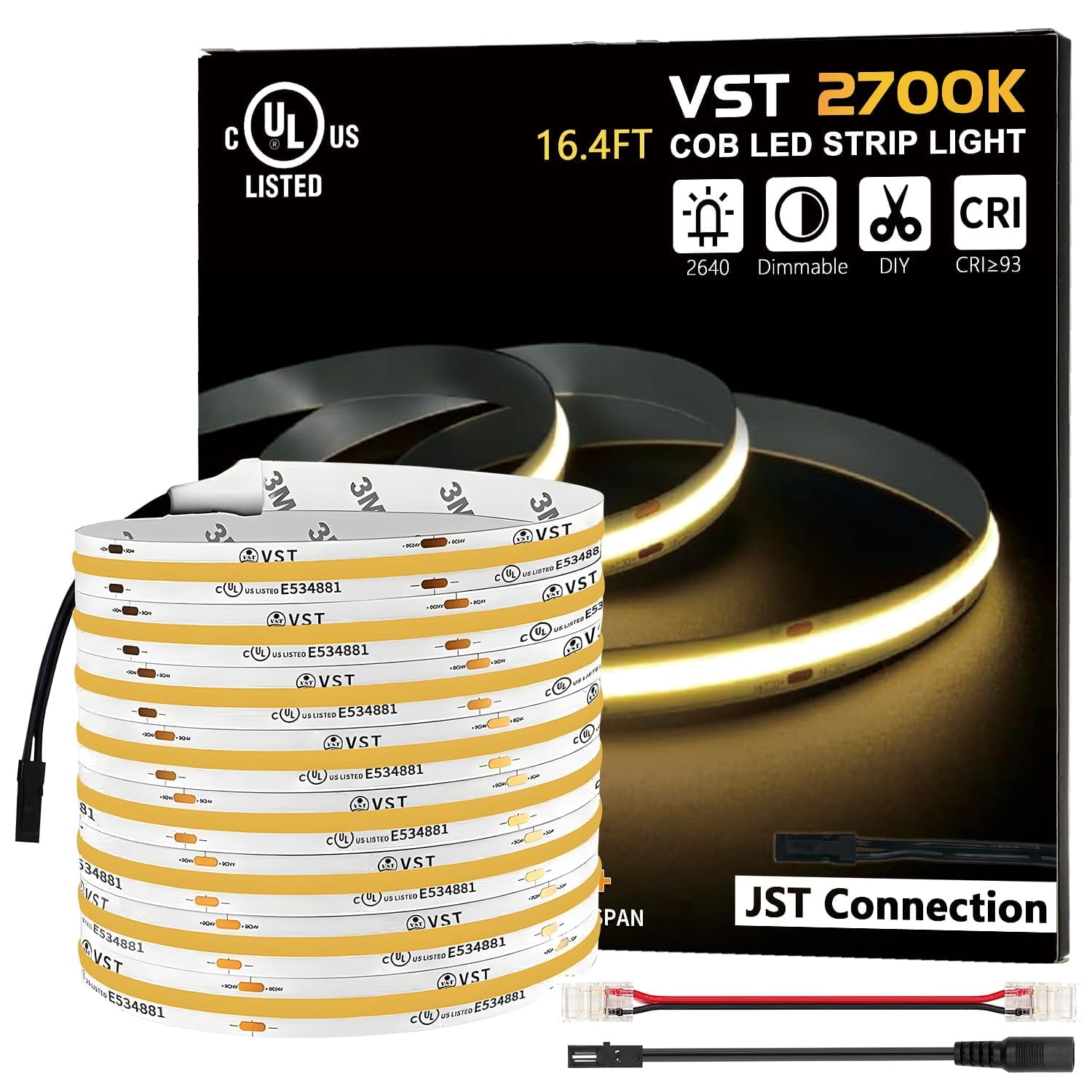 VST 16.4ft COB LED Strip Lights Warm White 2700K, 24V Dimmable LED Tape ...