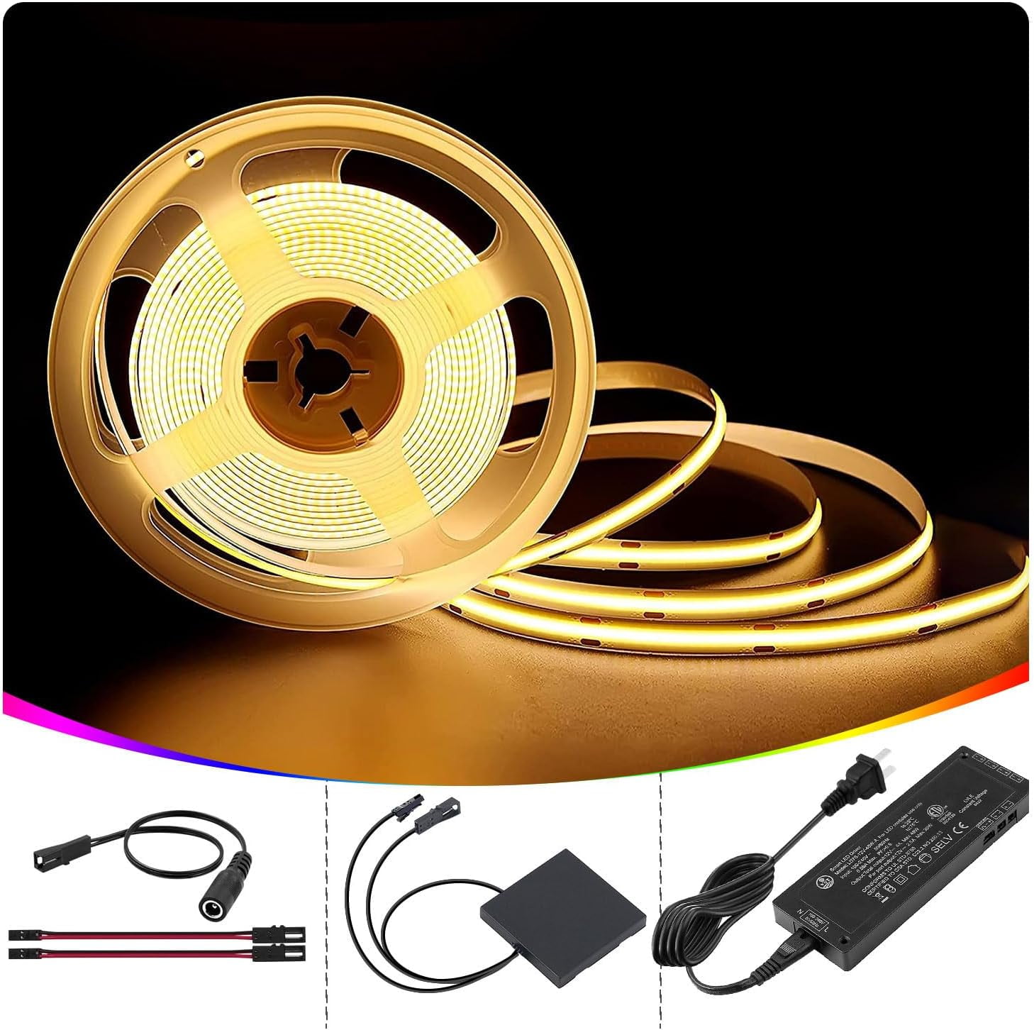 VST 16.4ft COB LED Strip Lights Warm White 2700K, 24V LED Tape Light ...