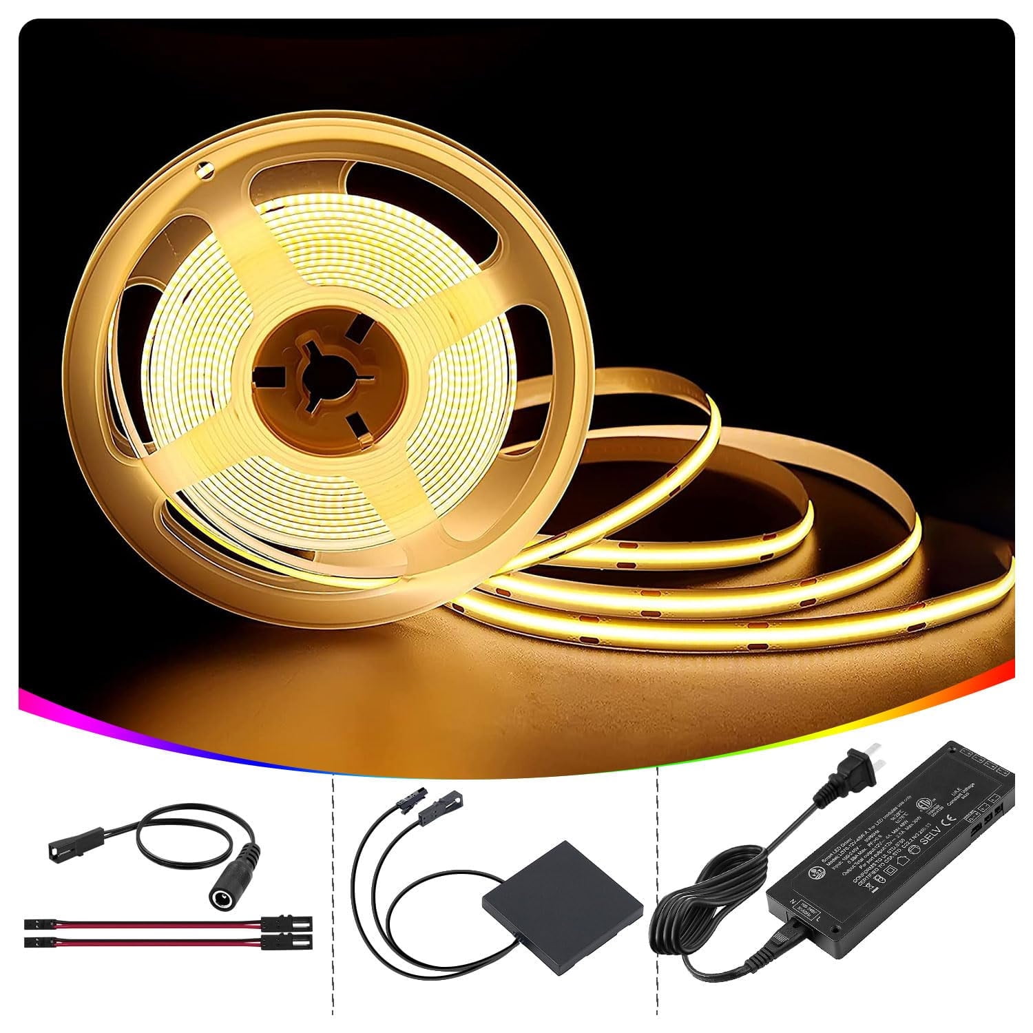 VST 16.4ft COB LED Strip Lights Warm White 2700K, 24V LED Tape Light ...