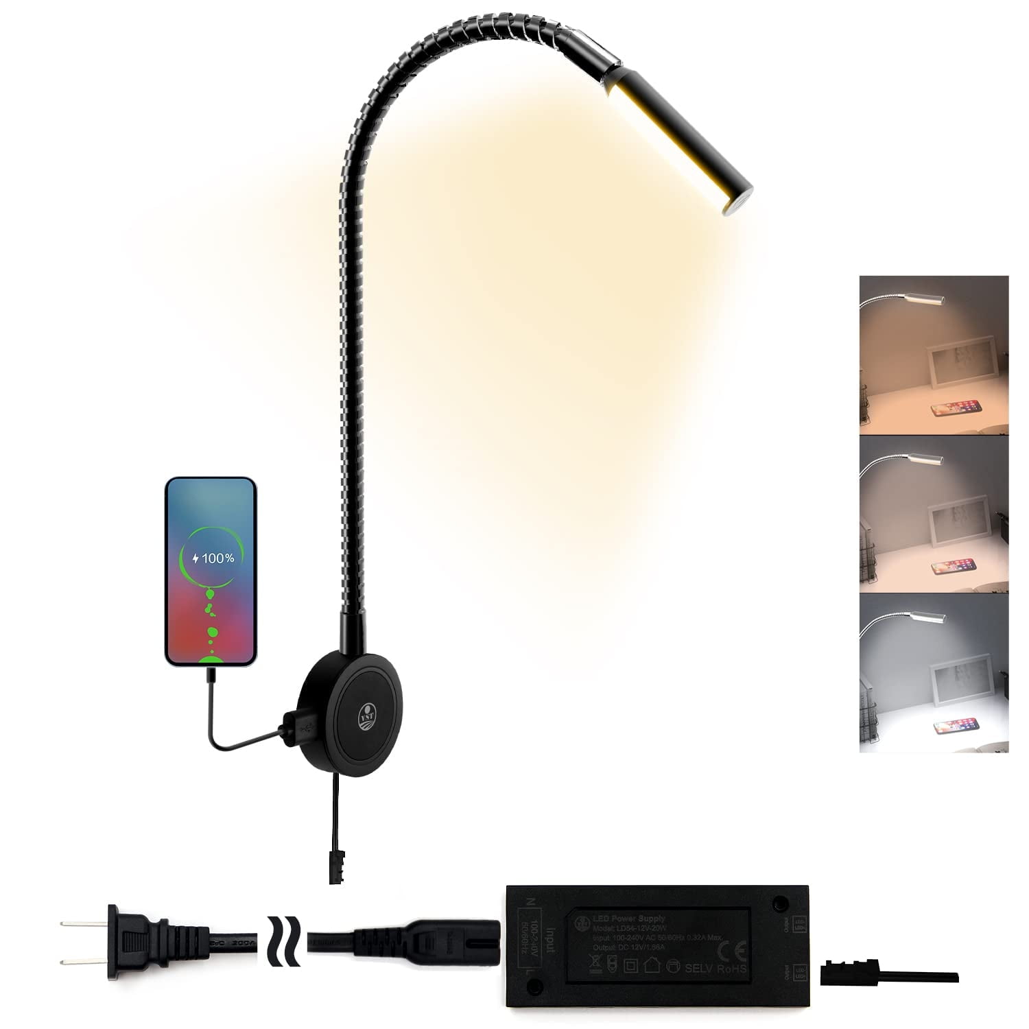 VST LED Bedside Wall Mounted Reading Light, Books Lights for Headboard ...