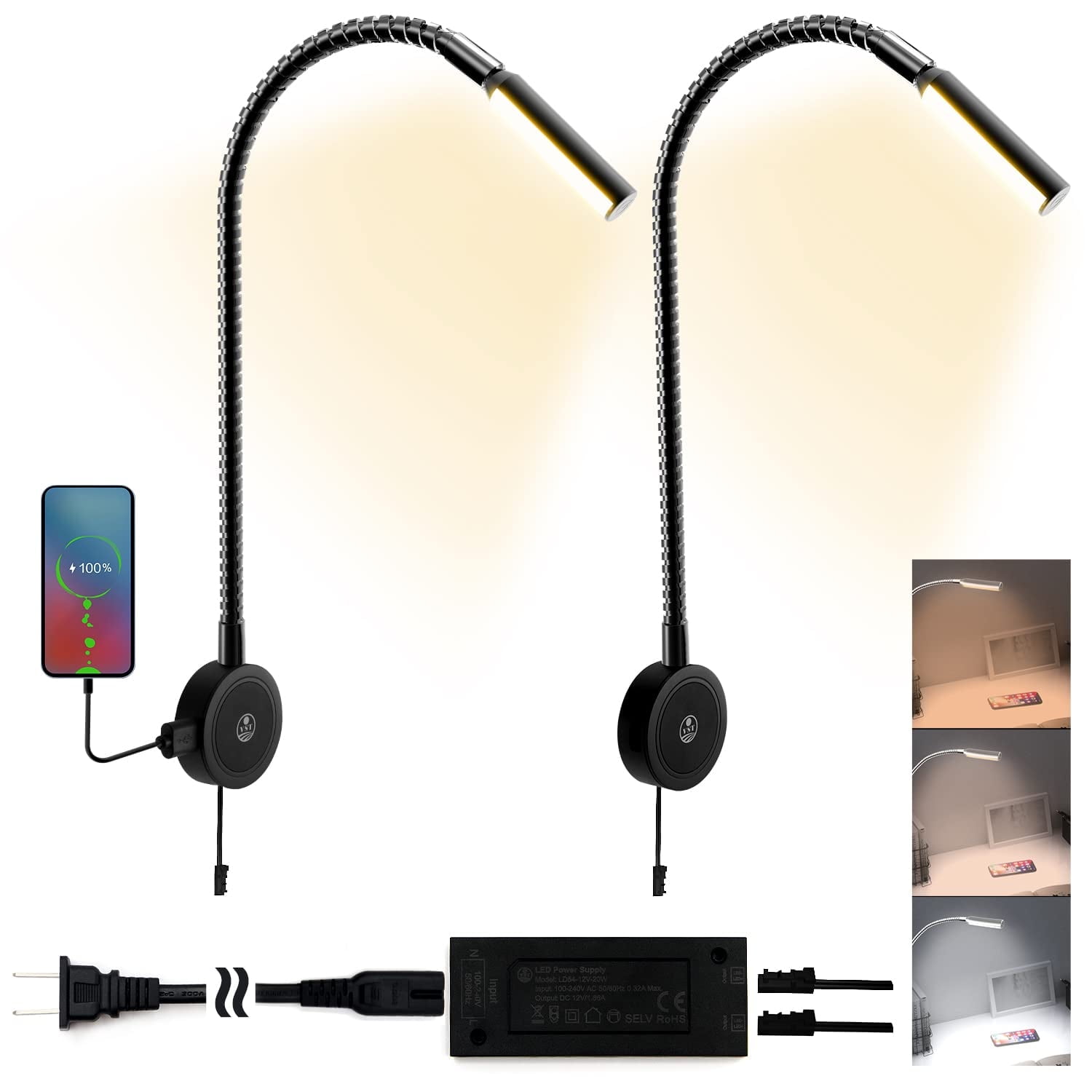 VST LED Bedside Wall Mounted Reading Light, Books Lights for Headboard ...