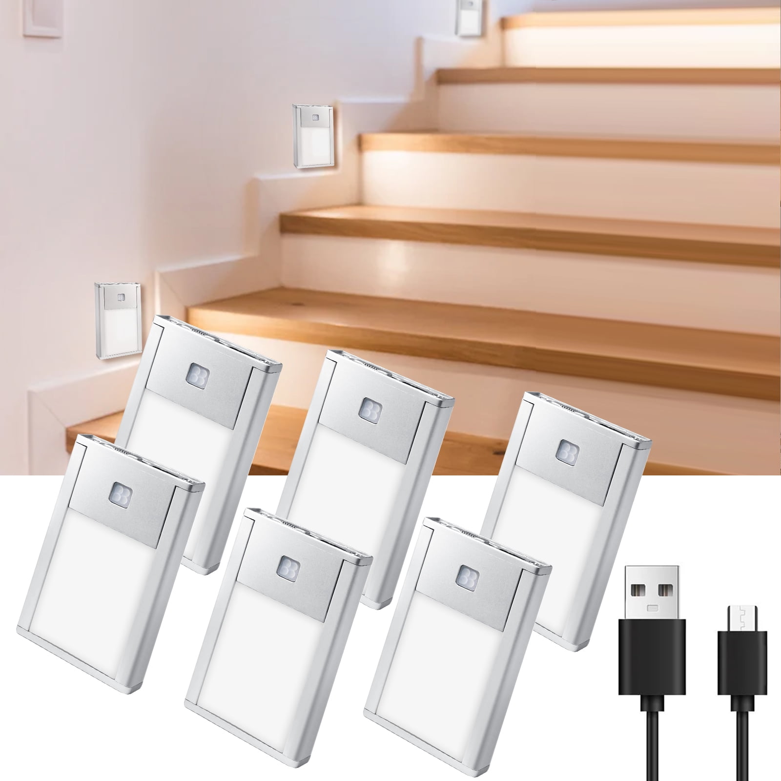 VST Motion Sensor Step Night Light, Rechargeable Battery Powered Led ...