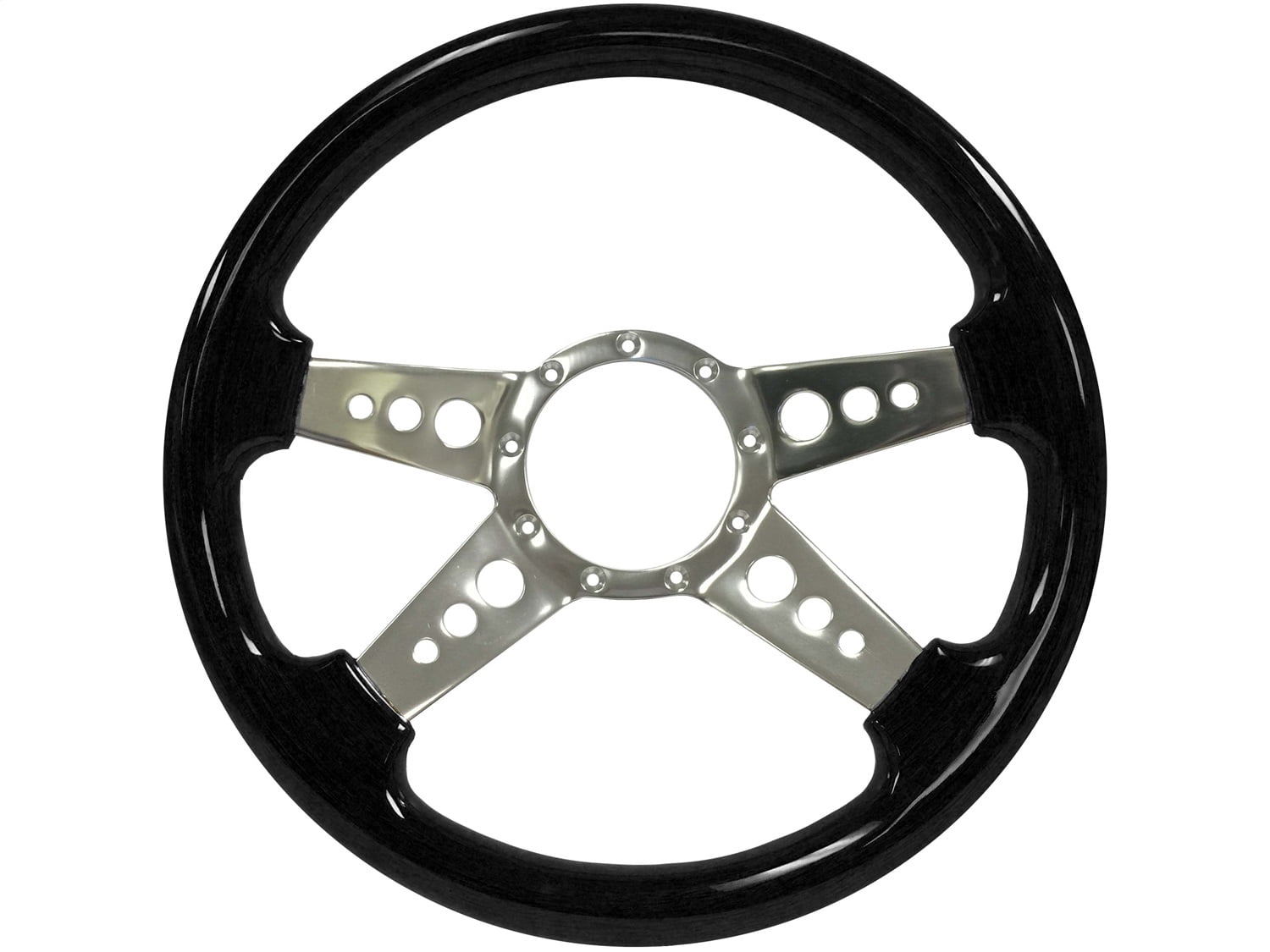 VSW 14 inch Black Ash Finished Wood Steering Wheel, 9-Bolt Billet ...