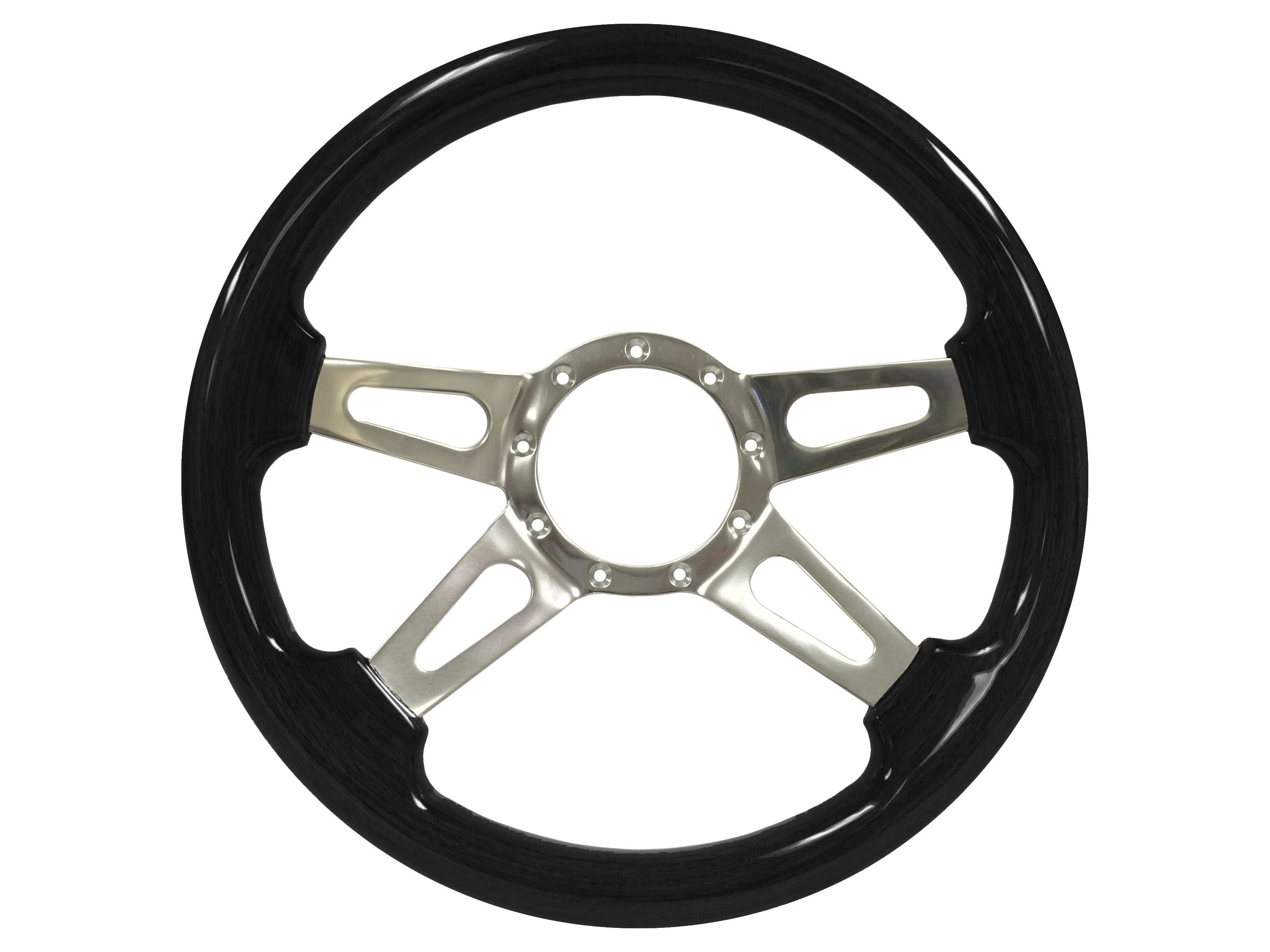 VSW 14 inch Black Ash Finished Wood Steering Wheel, 9-Bolt Billet Aluminum Slotted 4 Spoke, 2 ...