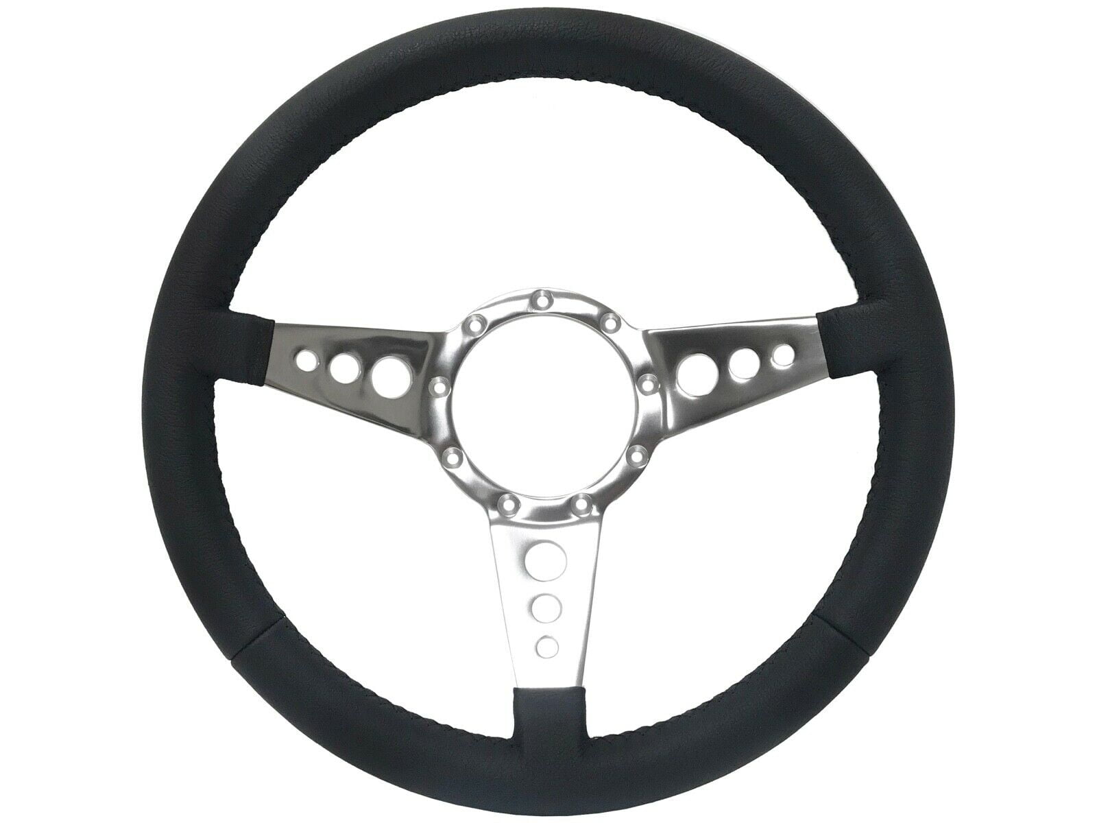 VSW 14 inch Black Leather Steering Wheel, 9-Bolt Billet Aluminum 3 ...