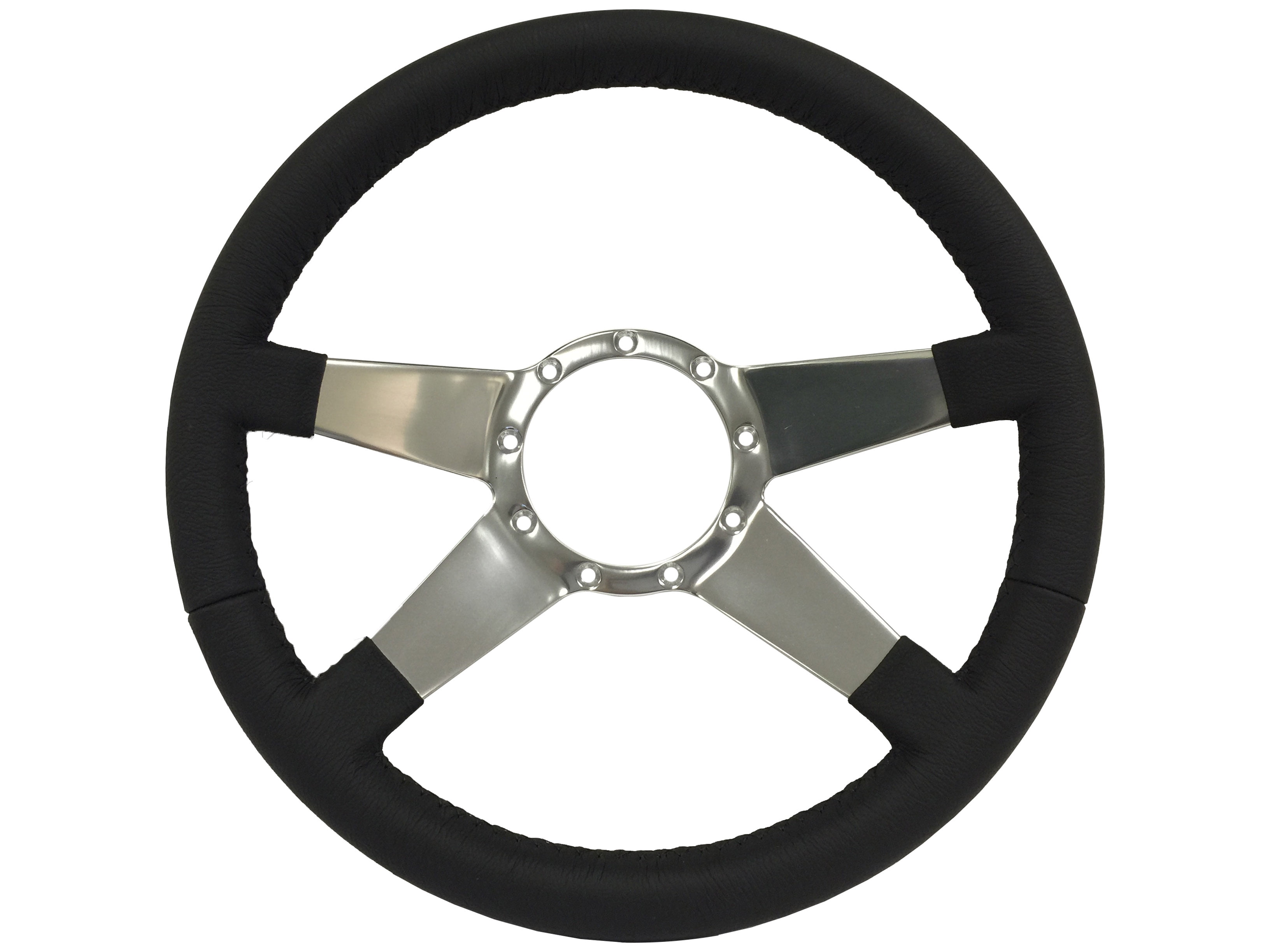 VSW 14 inch Black Leather Steering Wheels; 9-Bolt Billet Aluminum ...