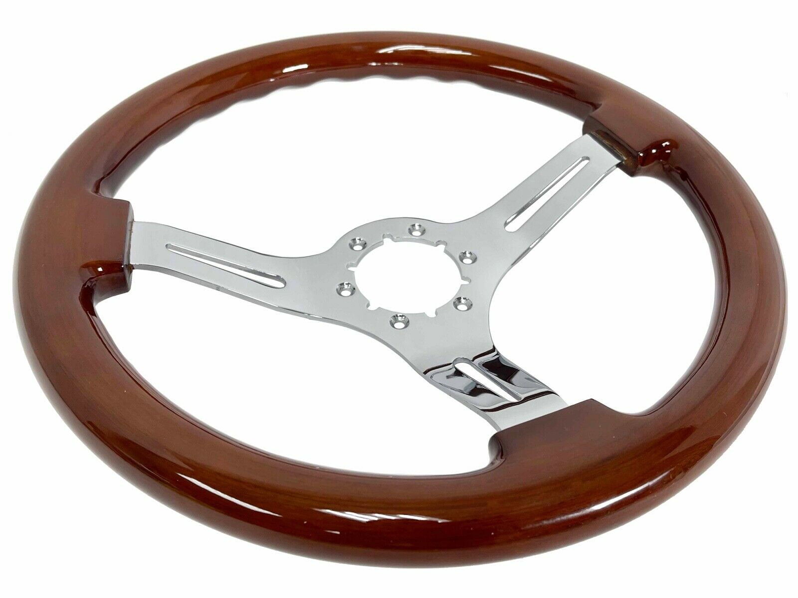 VSW 14 inch Mahogany Steering Wheel, 6-Bolt Chrome Spoke, 2.5 inch Dish ...