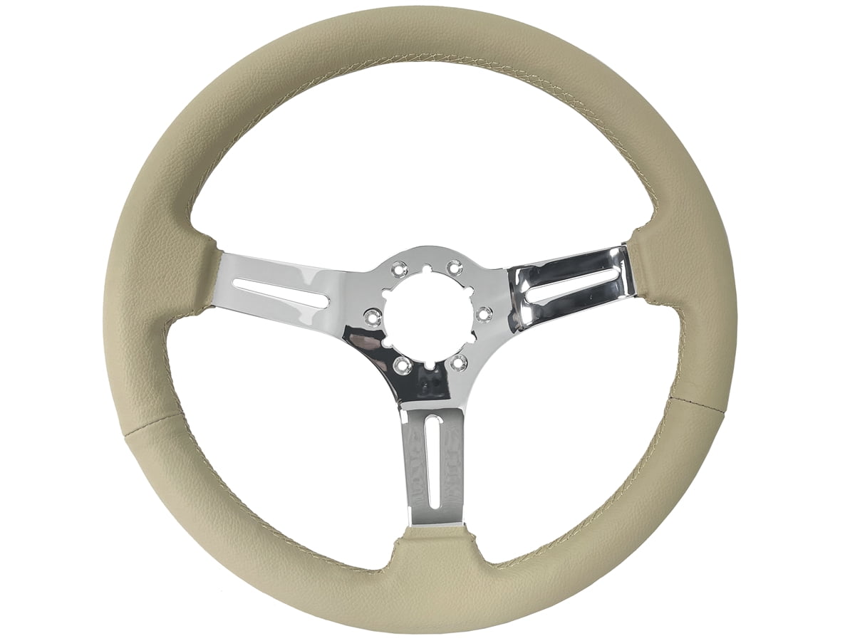 VSW 14 inch Tan Leather Steering Wheel, 6-Bolt Chrome Spoke, 2.5 inch ...