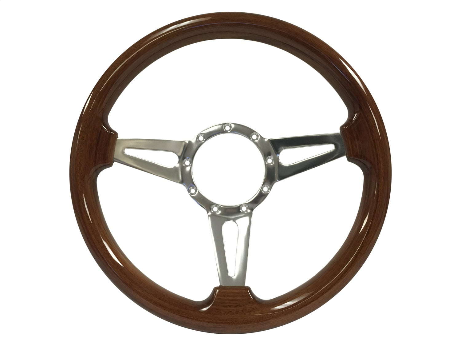 VSW 14 inch Walnut Finished Wood Steering Wheel, 9-Bolt Billet Aluminum ...