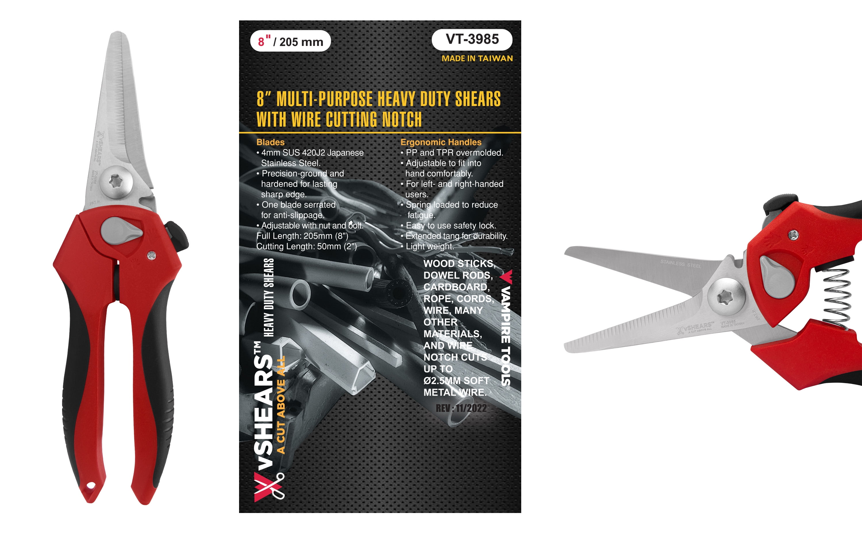 VT-3985 vSHEARS 8" Multi-Purpose Shears w/ Wire Cutting Notch by Vampire Tools, Pruning Shears ...