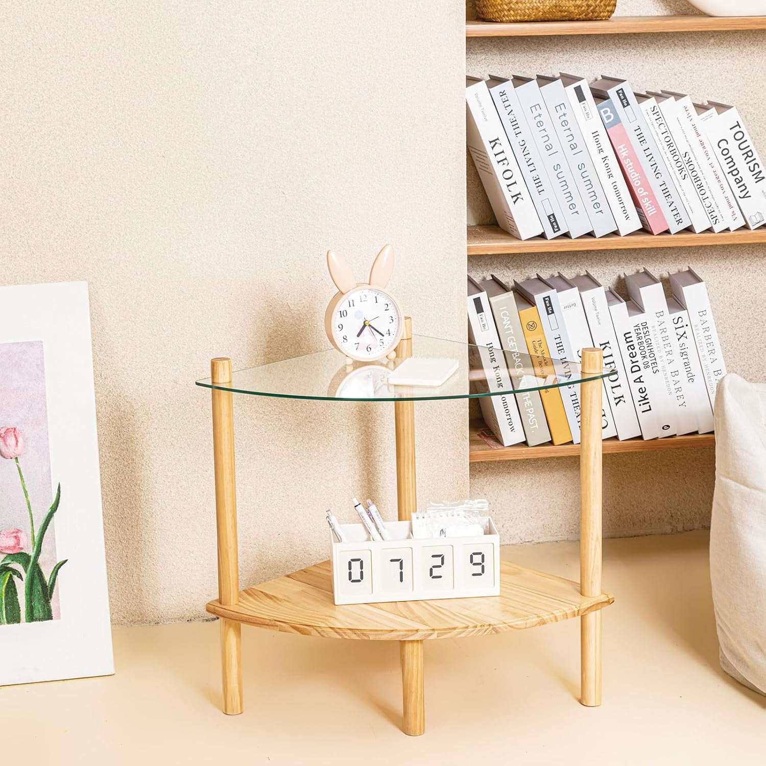 VTGIBI 2 Tier End Table and Versatile Side Table Nightstand with Glass Top for and Office ...