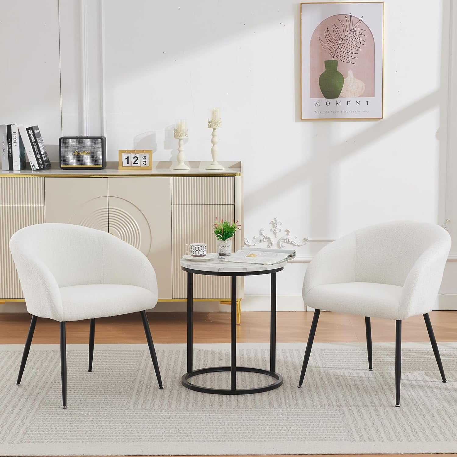 VTGUBUI Sherpa Dining Chair Teddy Upholstered Armchair Chair with ...