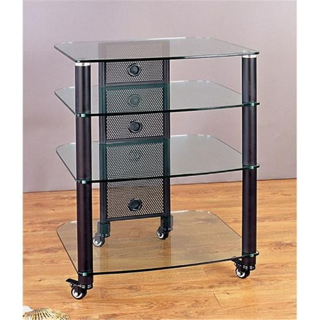 VTI Manufacturing Black Poles 4 Clear Glass Shelves AV Stand - Walmart.com