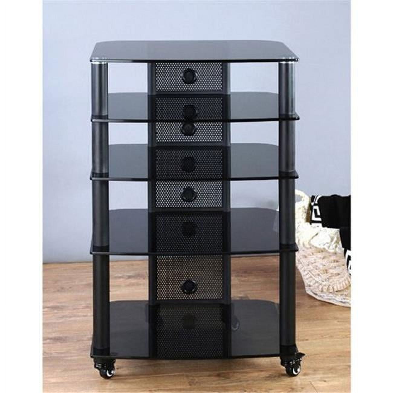 VTI Manufacturing Black Poles 5 Black Glass Shelves AV Stand - Walmart.com