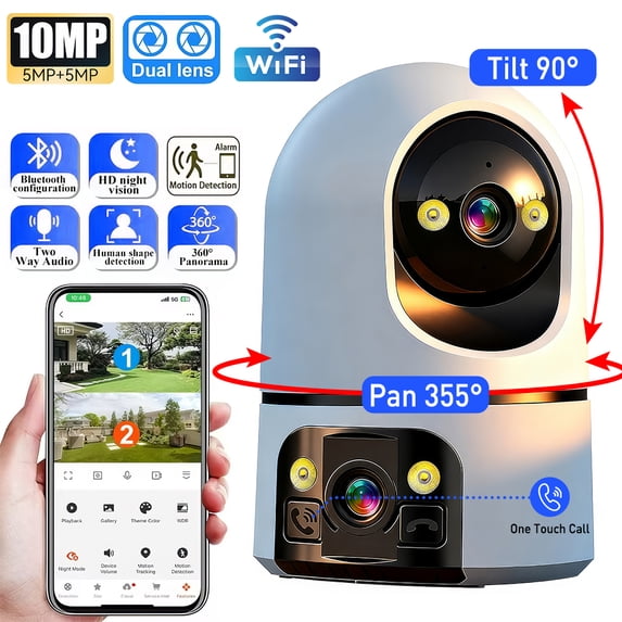 VTIN 10MP Dual Lens Home Security Camera Indoor - Color Night Vision ...