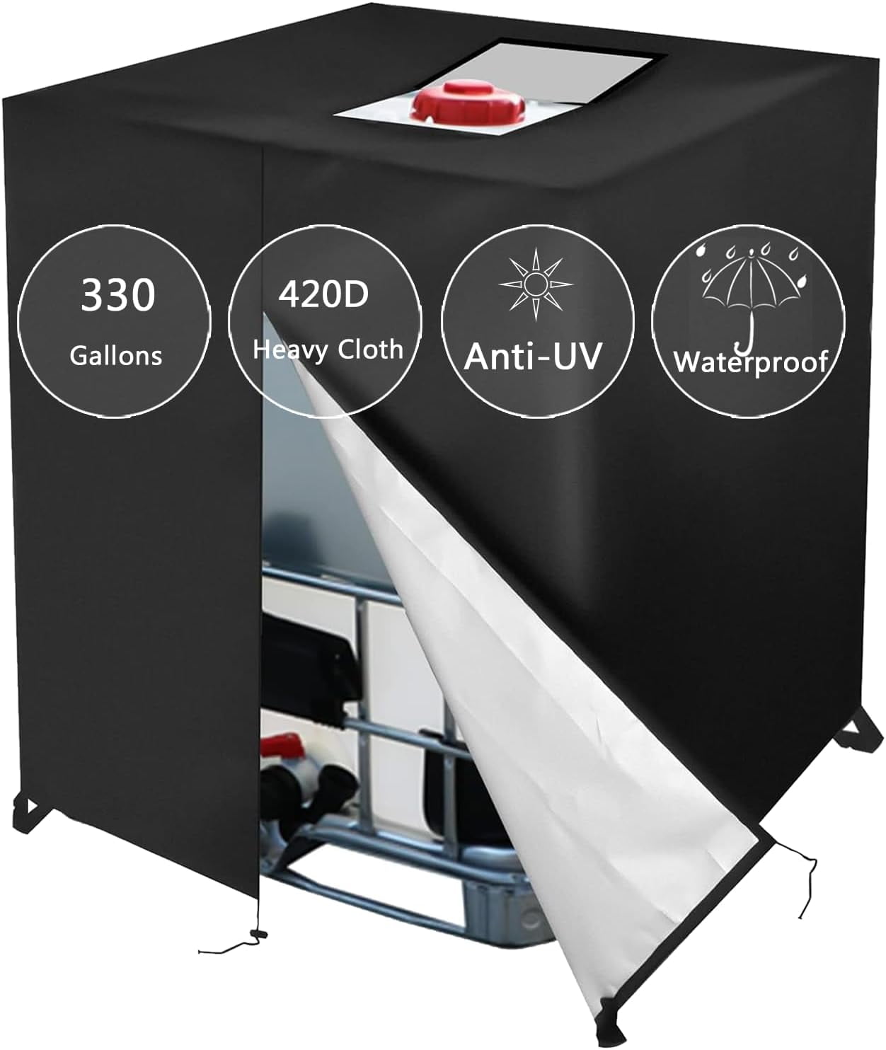 VTMGA 330 Gallon IBC Tote Cover 420D With Zipper for 1000L Outdoor ...