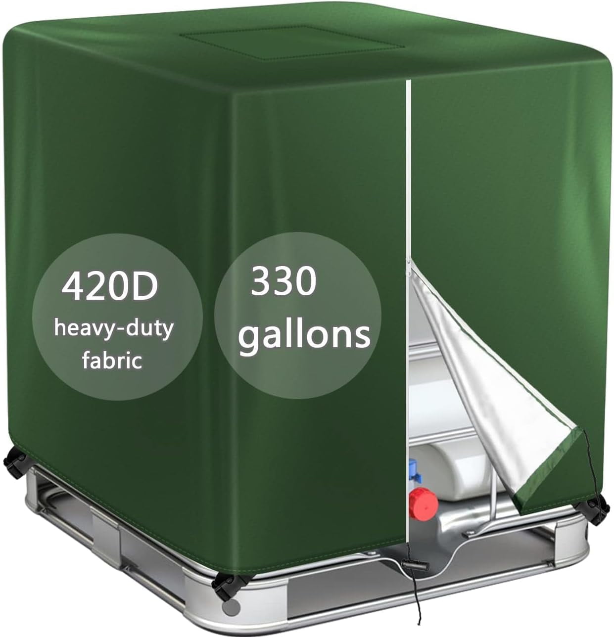 VTMGA IBC Tote Cover 330 Gallon Water Tank Protection Cover Zipper 420D ...
