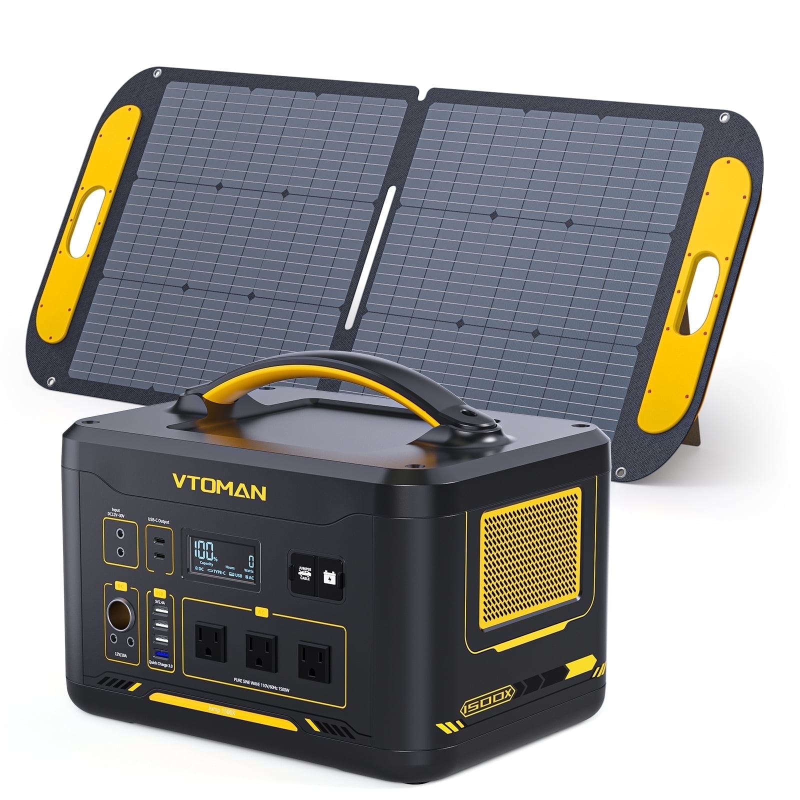 VTOMAN 1500W Portable Power Station, 828Wh LiFePO4 Solar Generator, 110W Solar Panel, 14 Output ...